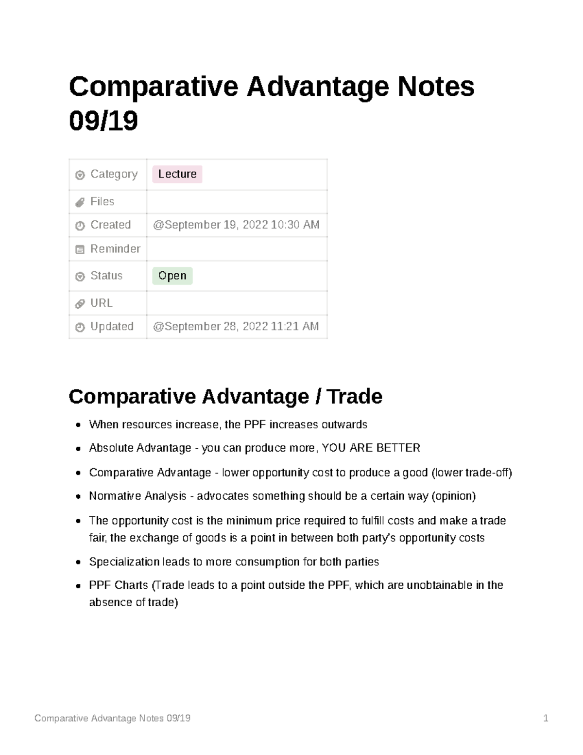 Comparative Advantage Notes 0919 - Studocu