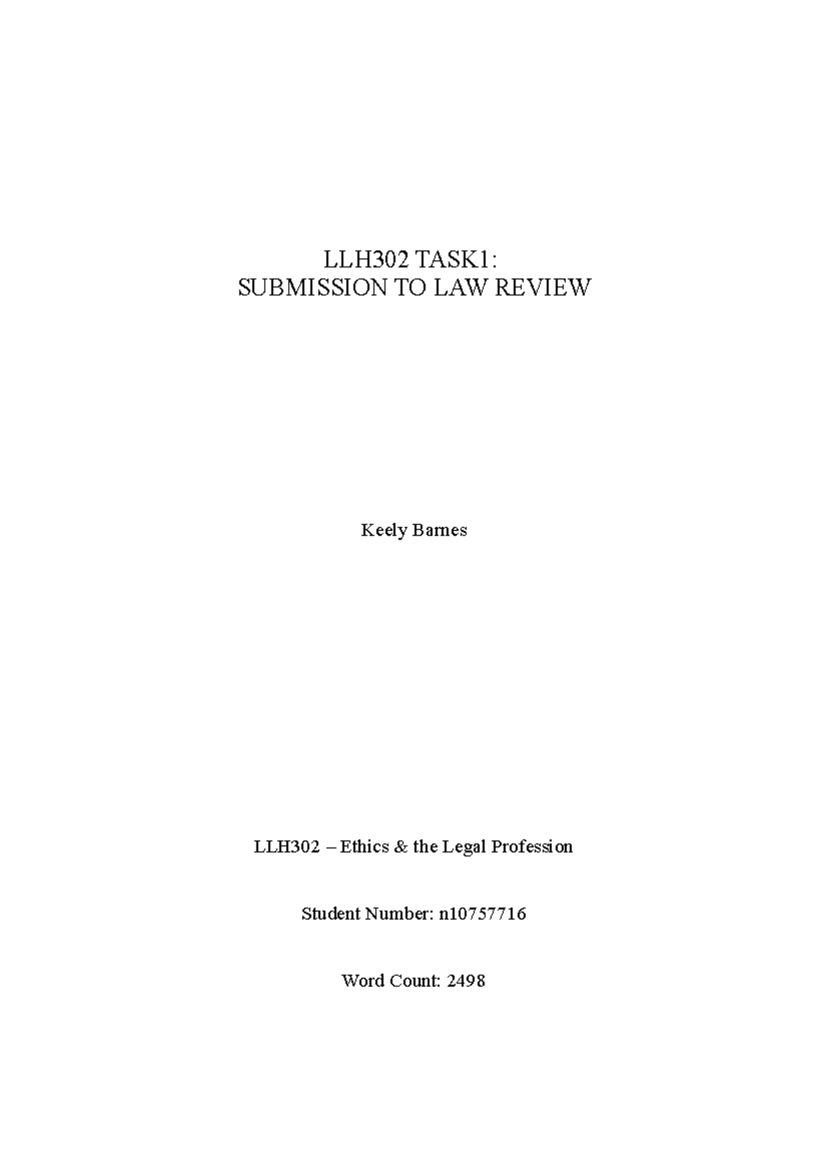 Submission to Law Reform Review - Keely Barnes - LLH302 TASK1 ...