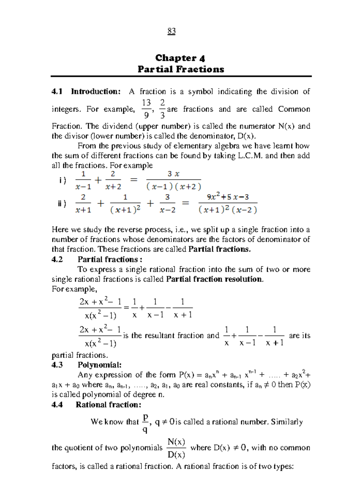 Chapter 04 - Practice - Chapter 4 Partial Fractions 4 Introduction: A ...