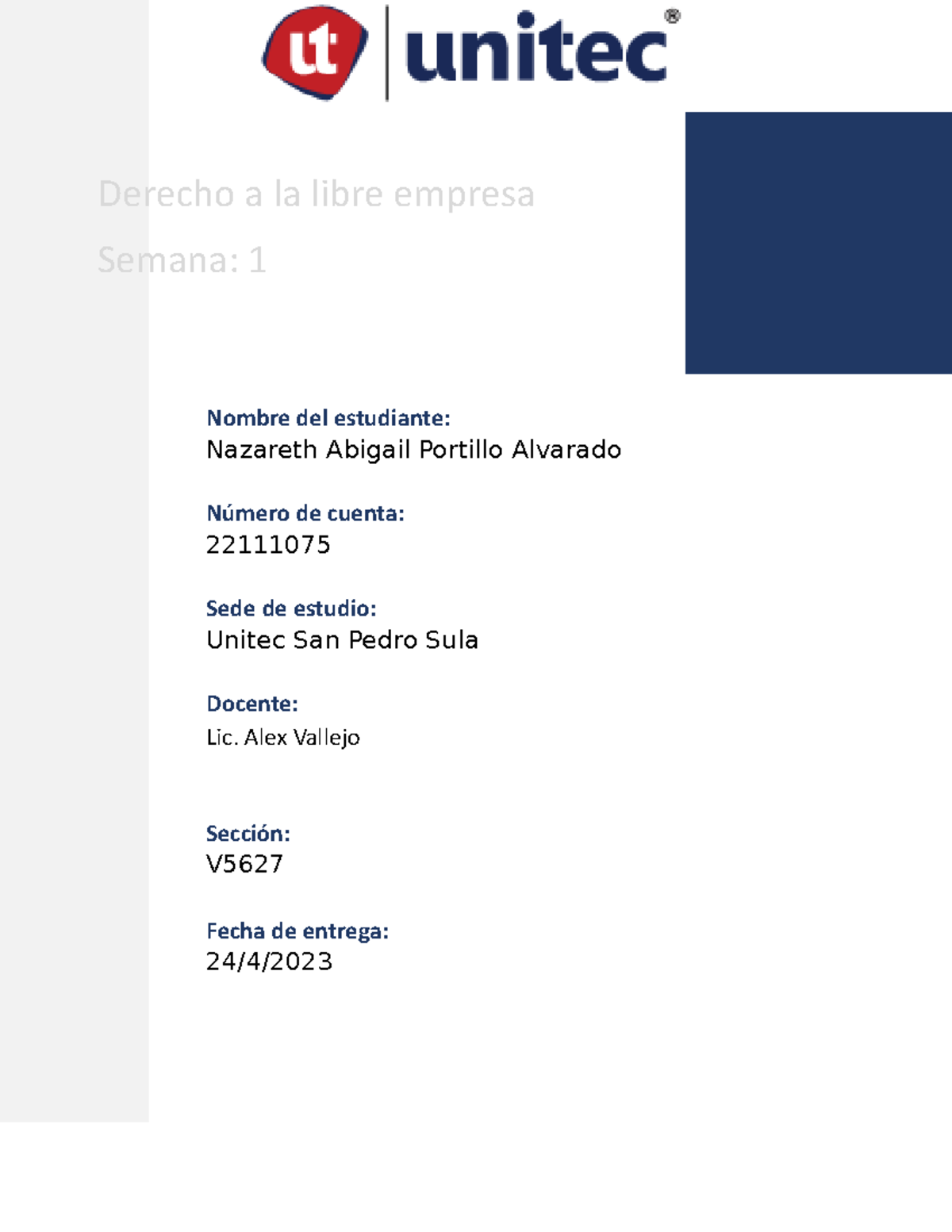 Tarea 1 - Nombre del estudiante: Nazareth Abigail Portillo Alvarado ...