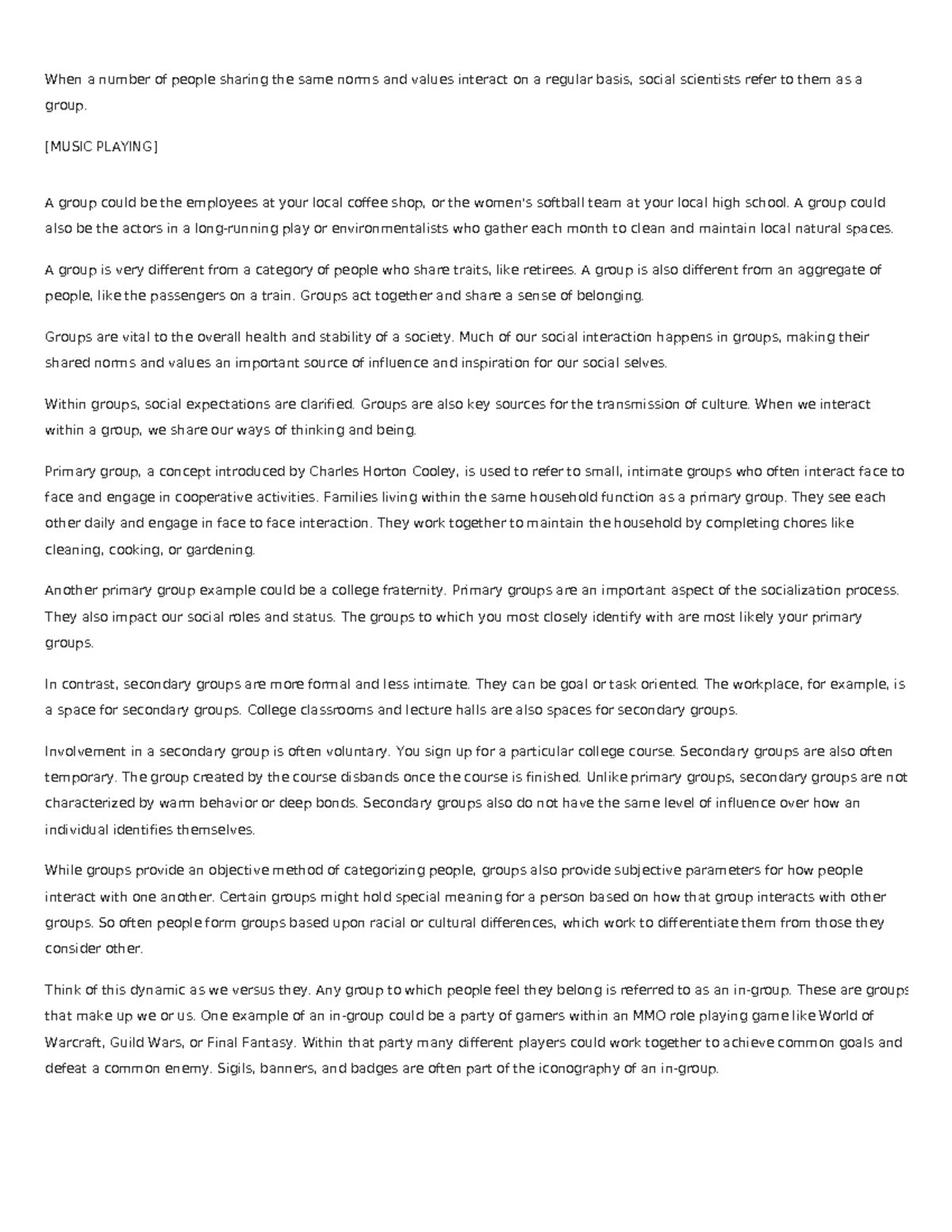 SOC 1301 UNIT 3 Trans Status 3 - When a number of people sharing the ...