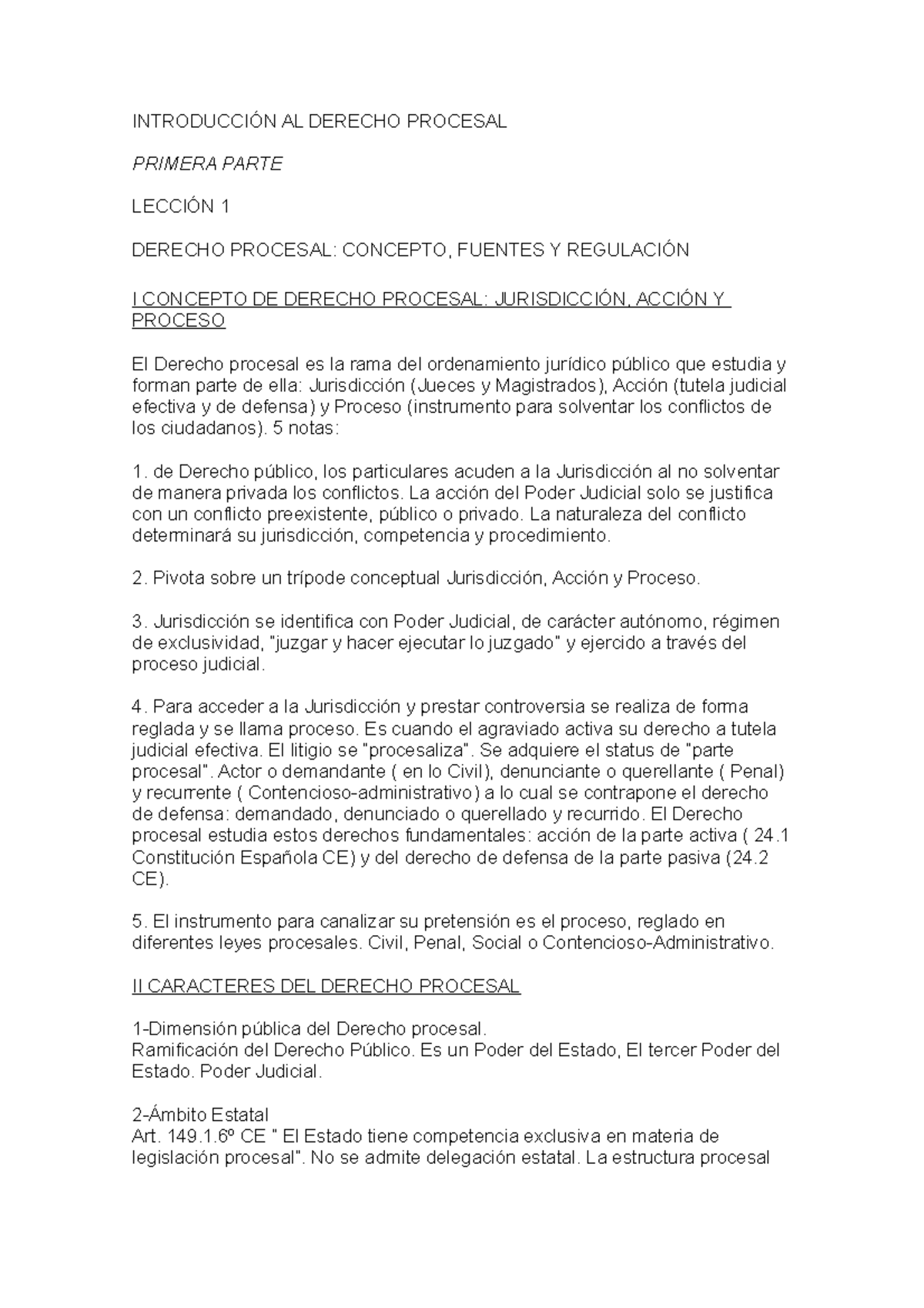 Introducción AL Derecho Procesal - INTRODUCCIÓN AL DERECHO PROCESAL PRIMERA PARTE LECCIÓN 1 ...