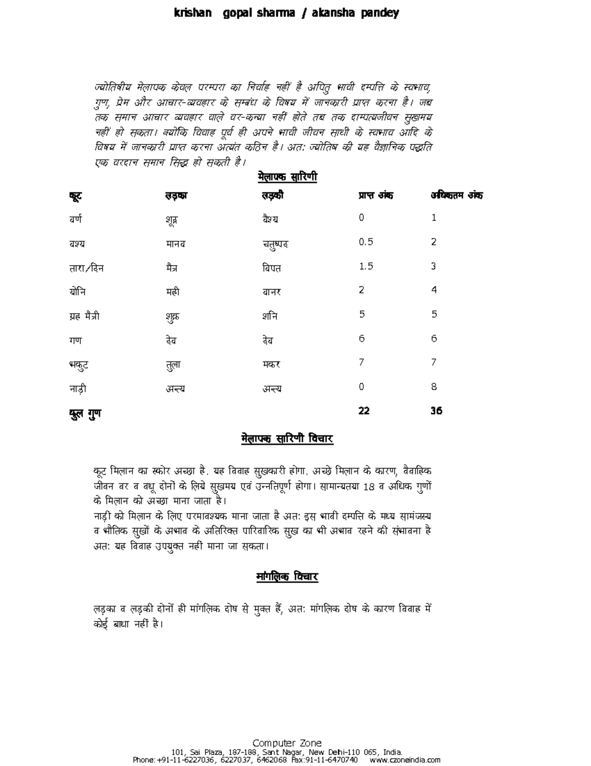 Kundali - krishan gopal sharma / akansha pandey Computer Zone 101, Sai ...
