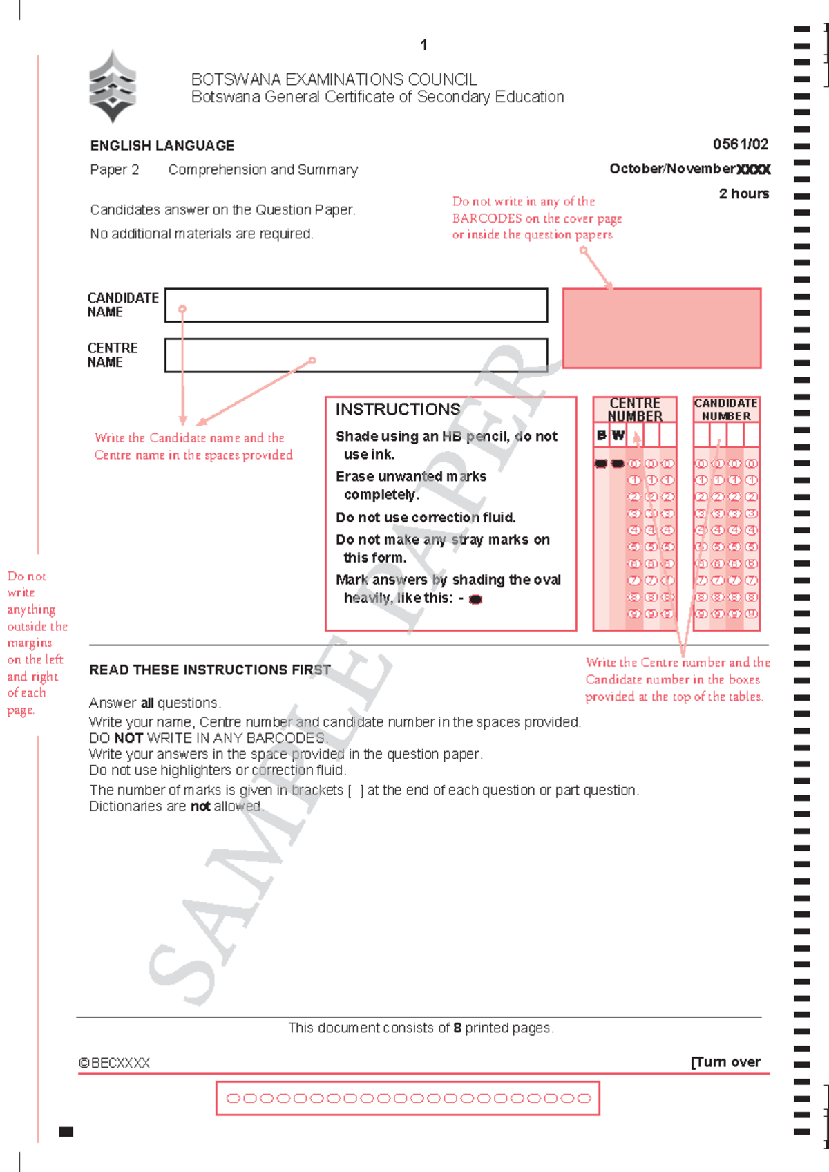 Sample e-marking paper 2 - 0 1 2 3 4 5 6 7 8 9 0 1 2 3 4 5 6 7 8 9 0 1 ...