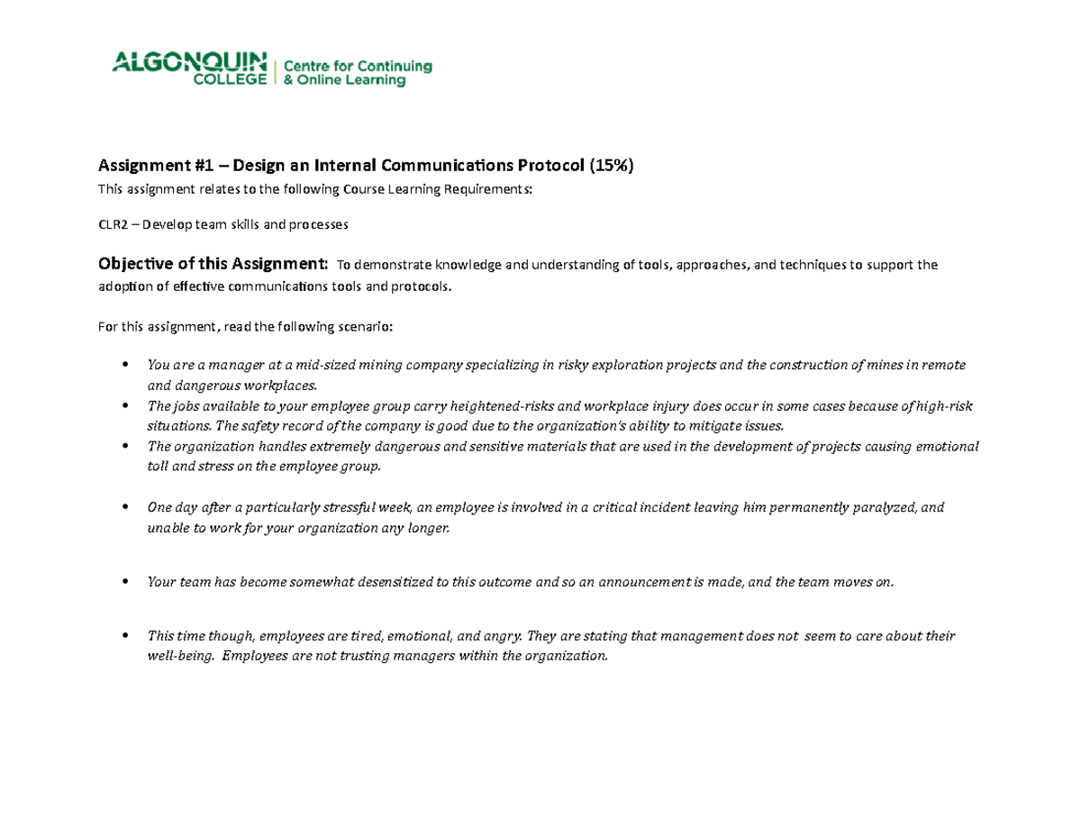 HRM4110 Assignment 1 (M2) Design an Internal Communications Protocol ...