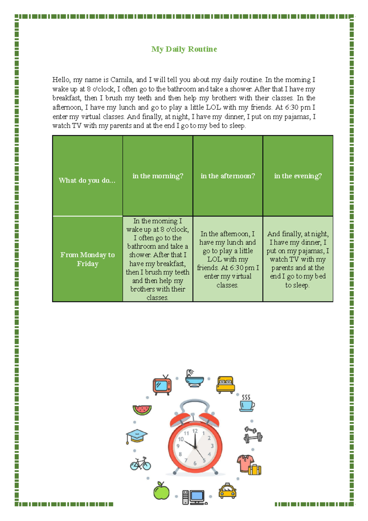 My Daily Routine camila 1 - My Daily Routine Hello, my name is Camila ...