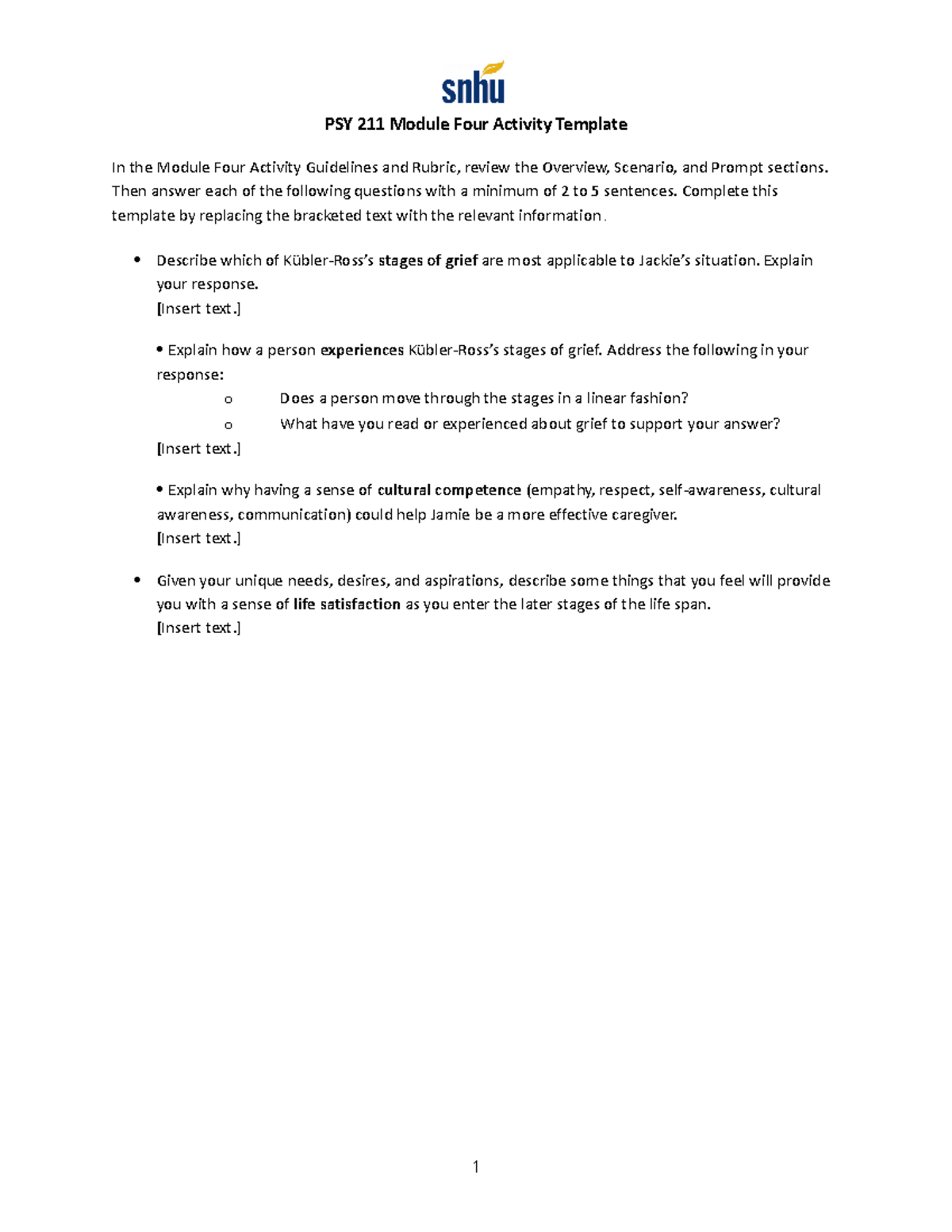 PSY 211 Module Four Activity Template - Then answer each of the ...