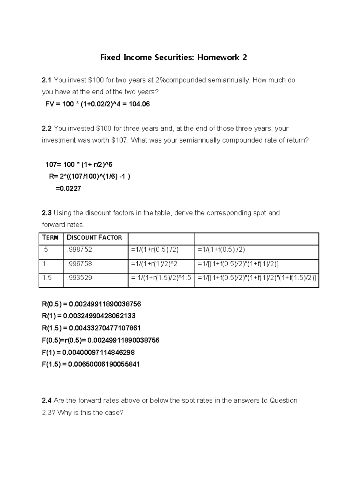 Homework 2 - Chapter 2 - solution - Fixed Income Securities: Homework 2 ...