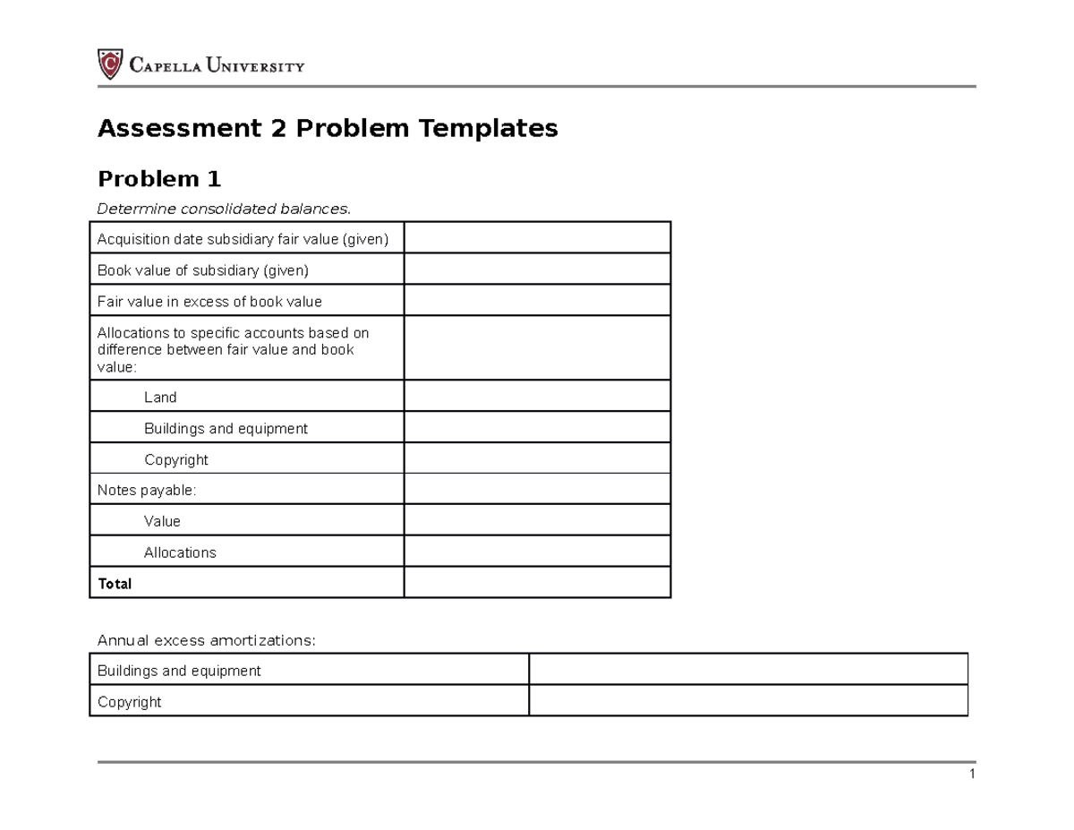 Cf assessment 2 problem templates - BUS-FP3011 - CU - Studocu