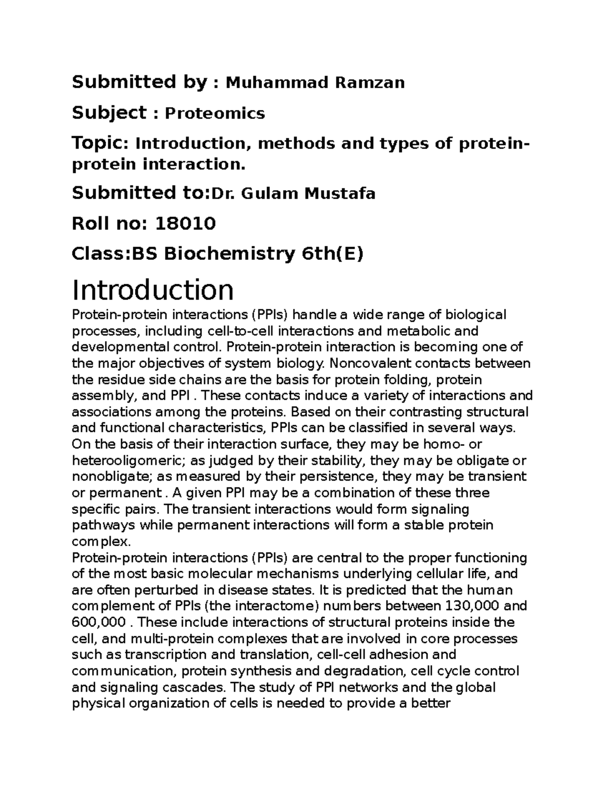 Document - Informative assignment - Submitted by : Muhammad Ramzan Subject : Proteomics Topic ...