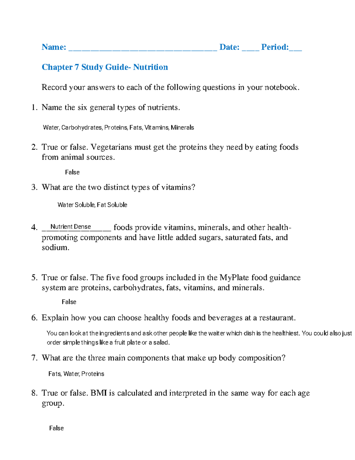 Kami Export - Benjamin Duong - Chapter 7 Study Guide - Nutrition - Name ...