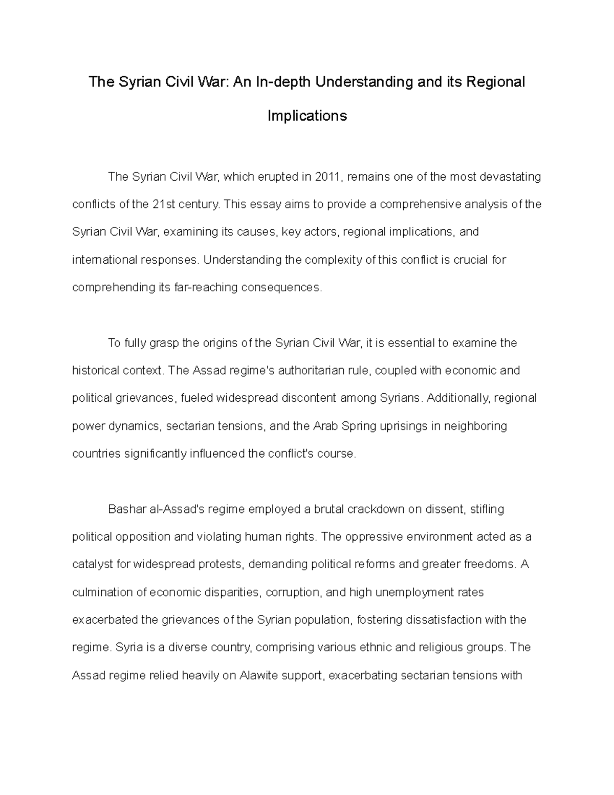 The Syrian Civil War: An In-depth Understanding and its Regional ...