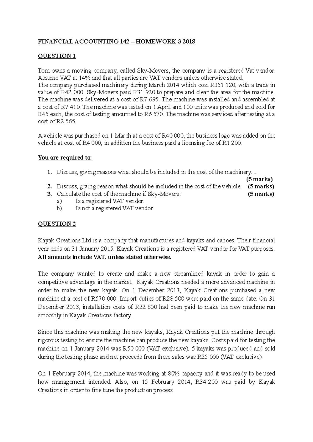 Homework 3 FIA 142 2018 - TUT - FINANCIAL ACCOUNTING 142 – HOMEWORK 3 ...