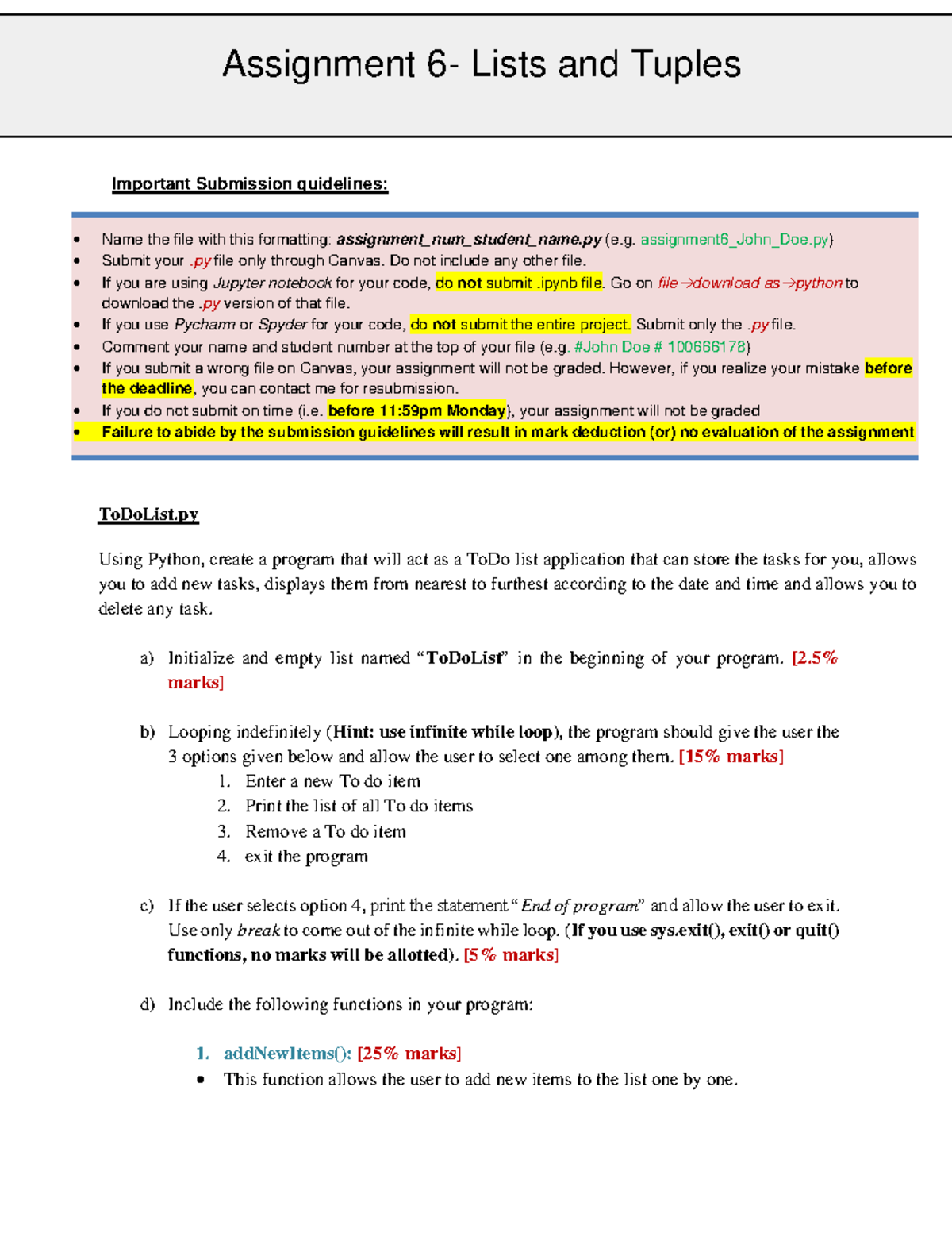 Assignment 6-Lists and Tuples - Assignment 6- Lists and Tuples ...