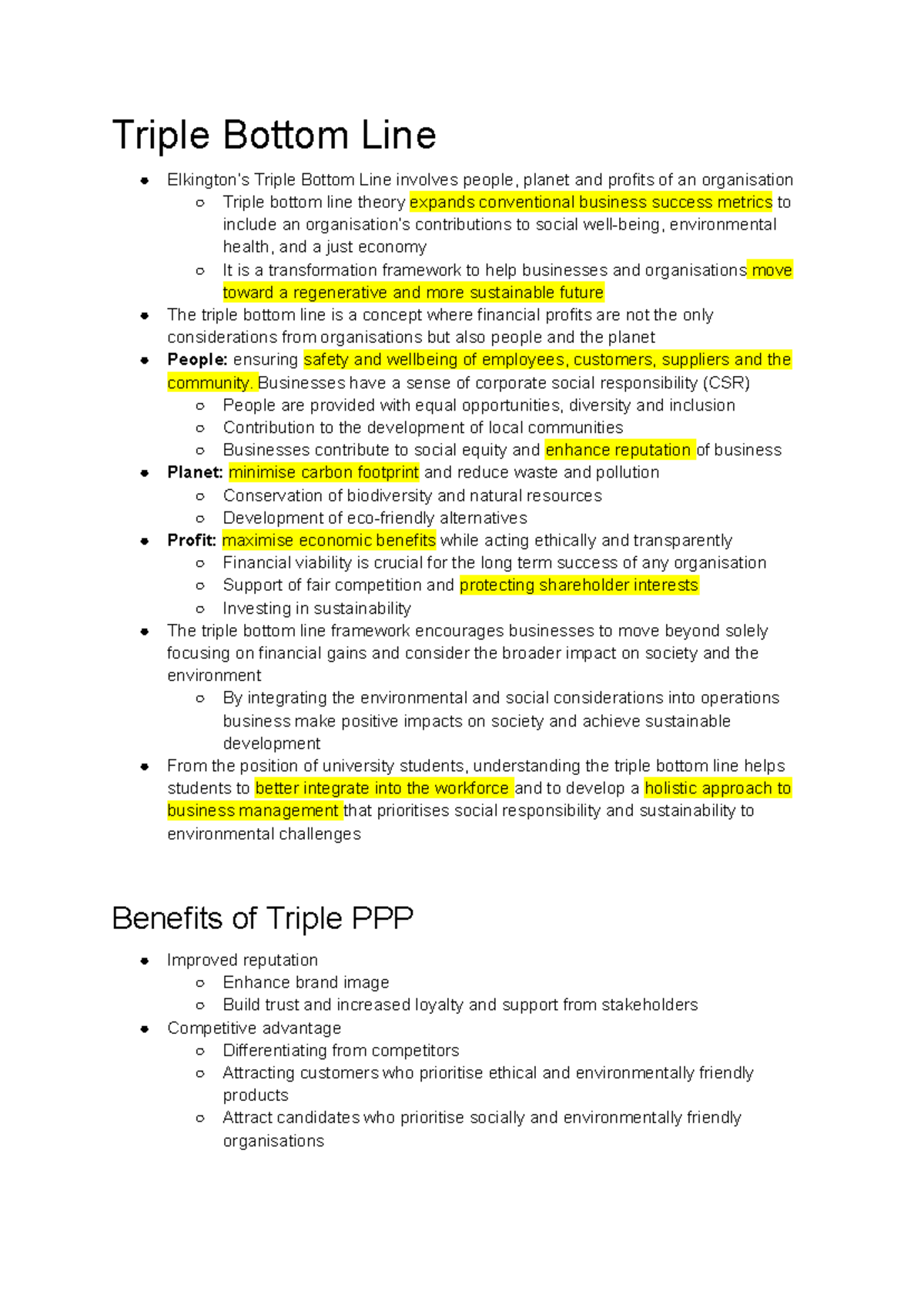 Revision - practice for exam - Triple Bottom Line Elkington’s Triple ...