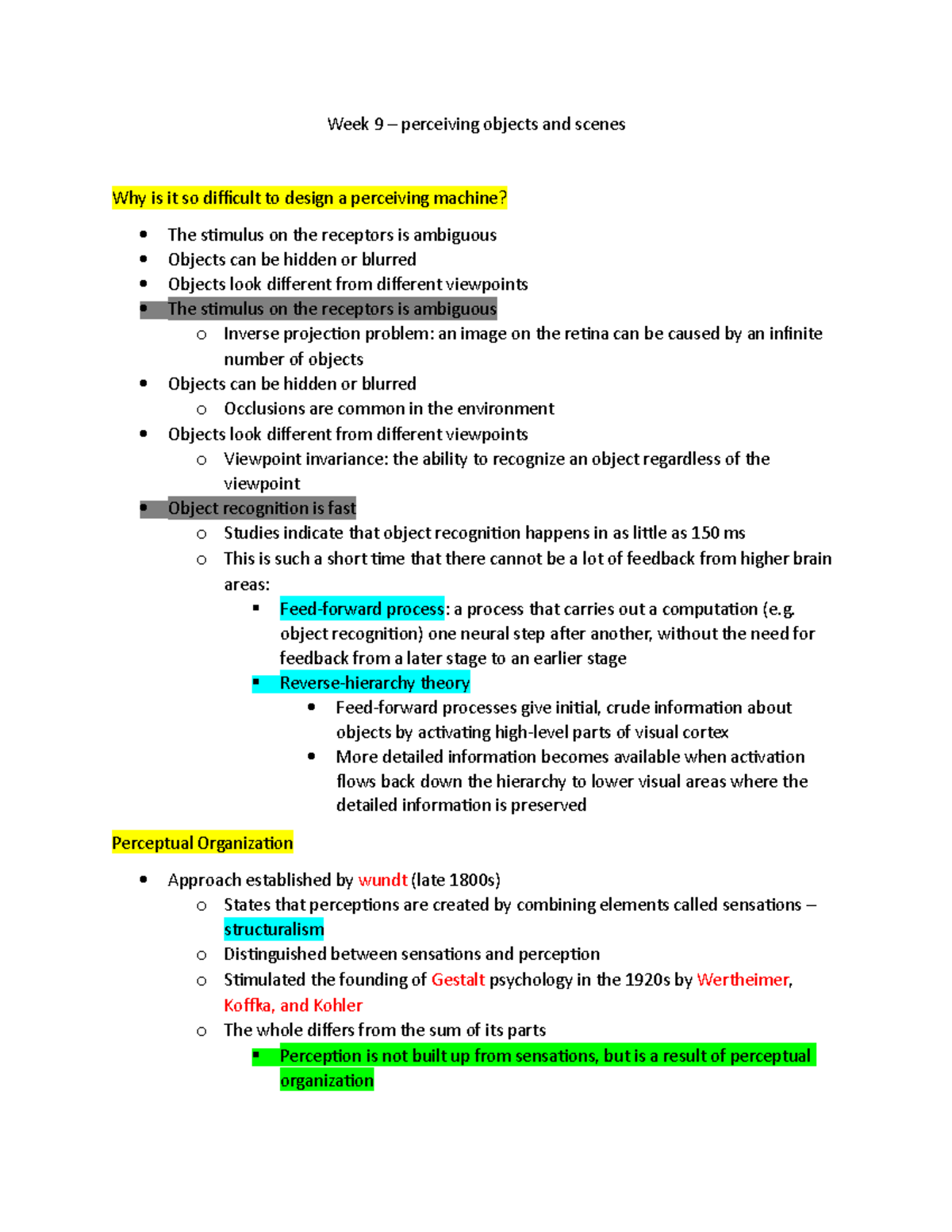 Exam Notes - Week 9 – perceiving objects and scenes Why is it so ...