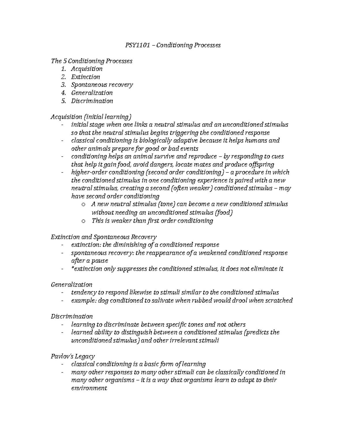 PSY1101 – Conditioning Processes - PSY1101 – Conditioning Processes The ...