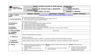 Perdev-WEEK3DLL - Lesson plan - GRADES 11 DAILY LESSON LOG School ...