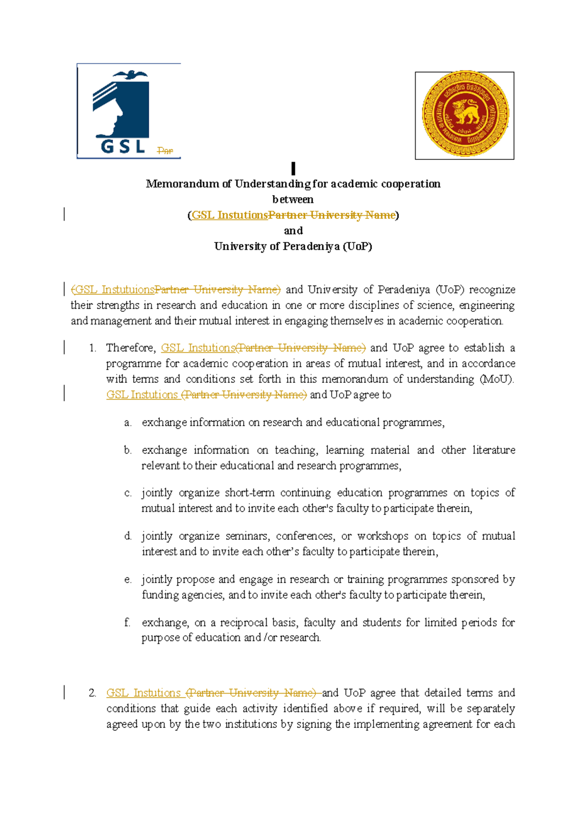 Srilanka template - lower - Memorandum of Understanding for academic ...