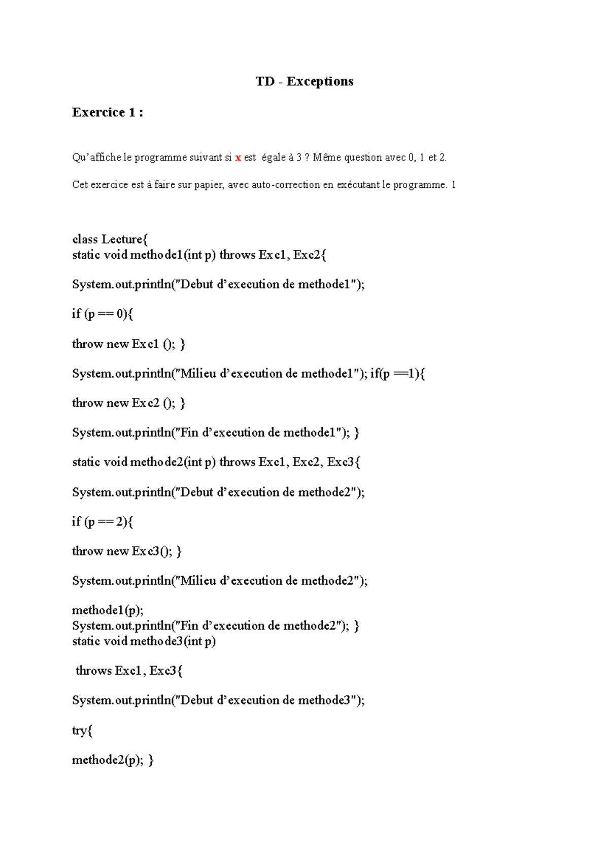 TD - Cet exercice est à faire sur papier, avec auto-correction en ...