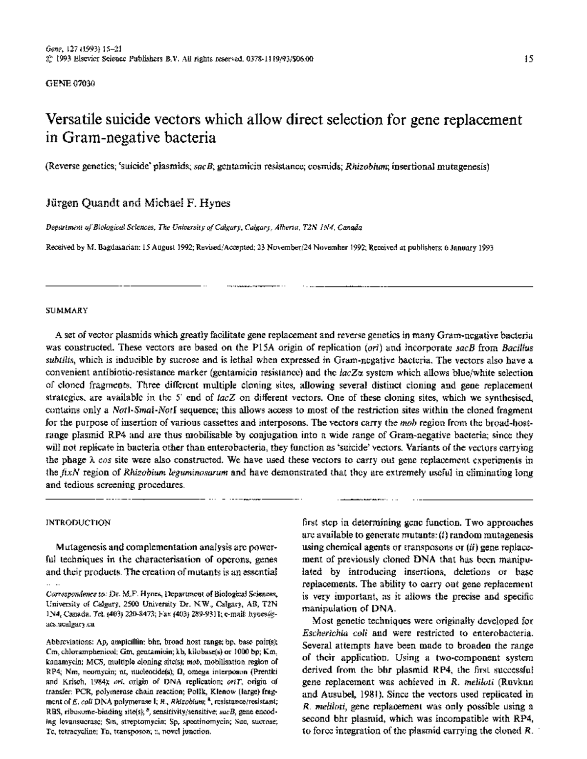 Quandt and Hynes 1993 Key reading - Gene, 127 (1993) 15- 0 1993 ...