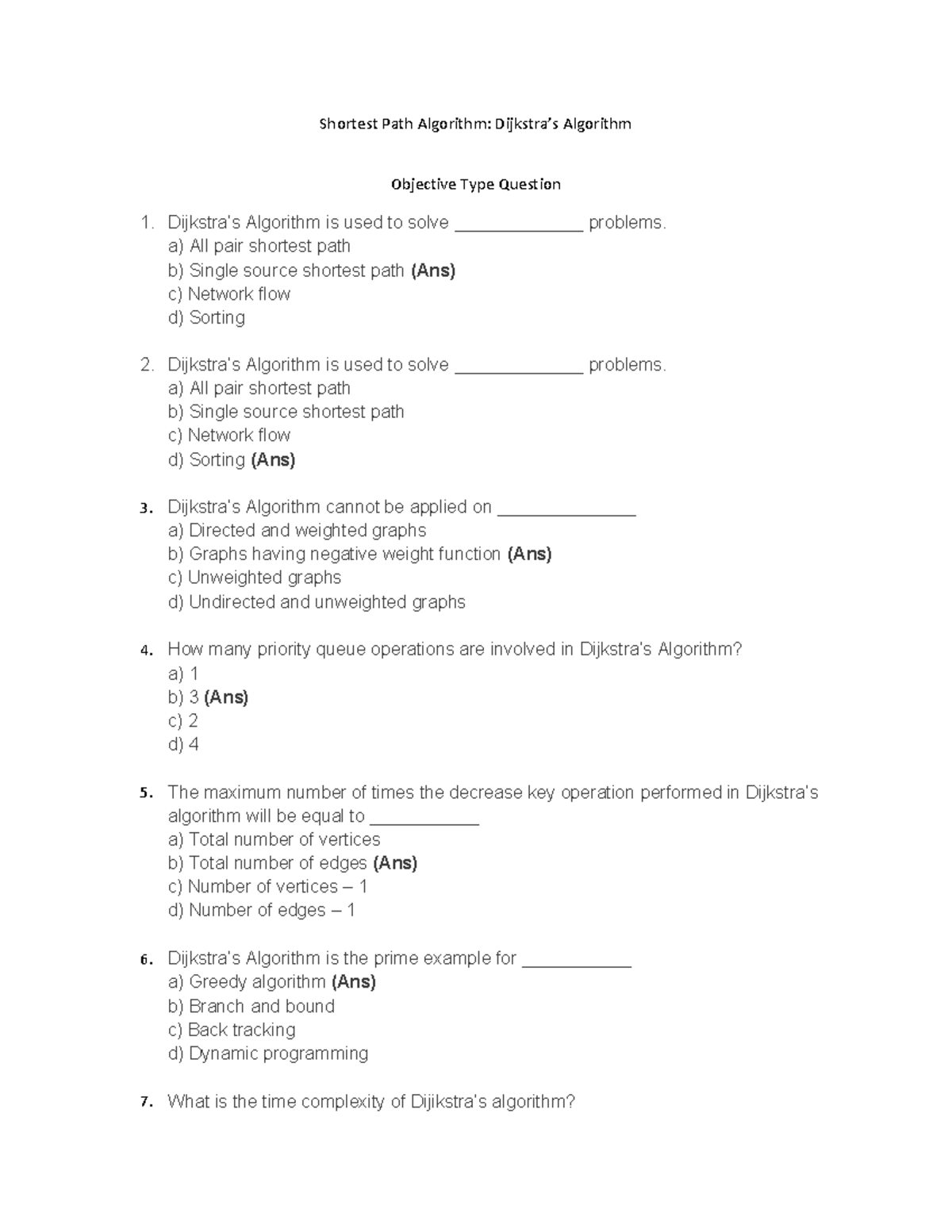 Unit Vd - lecture notes - Shortest Path Algorithm: Dijkstra’s Algorithm ...