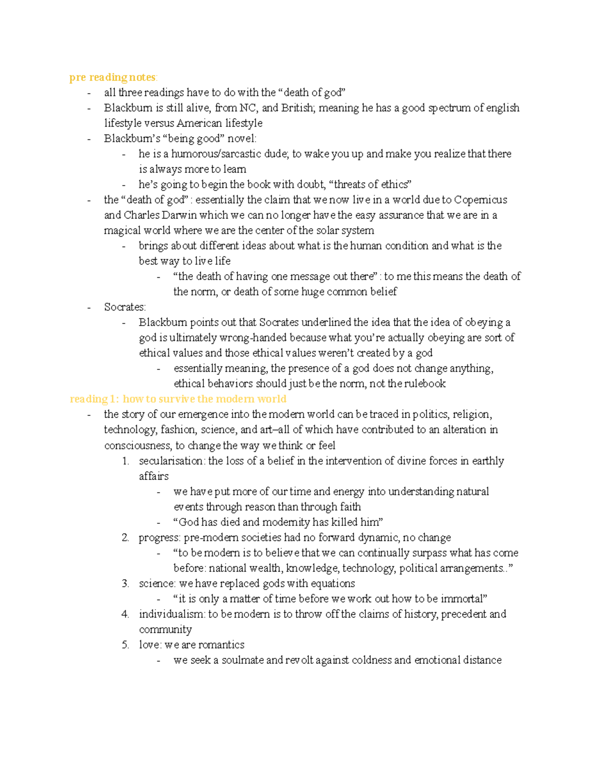 Notes journal 1 13 23 - pre reading notes: - all three readings have to ...