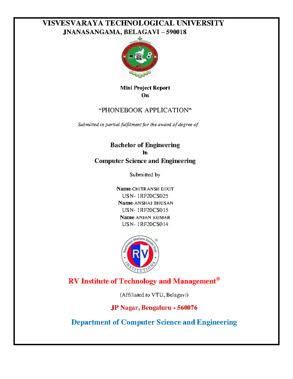 DSA Miniproject Report - VISVESVARAYA TECHNOLOGICAL UNIVERSITY JNANASANGAMA, BELAGAVI – 590018 ...