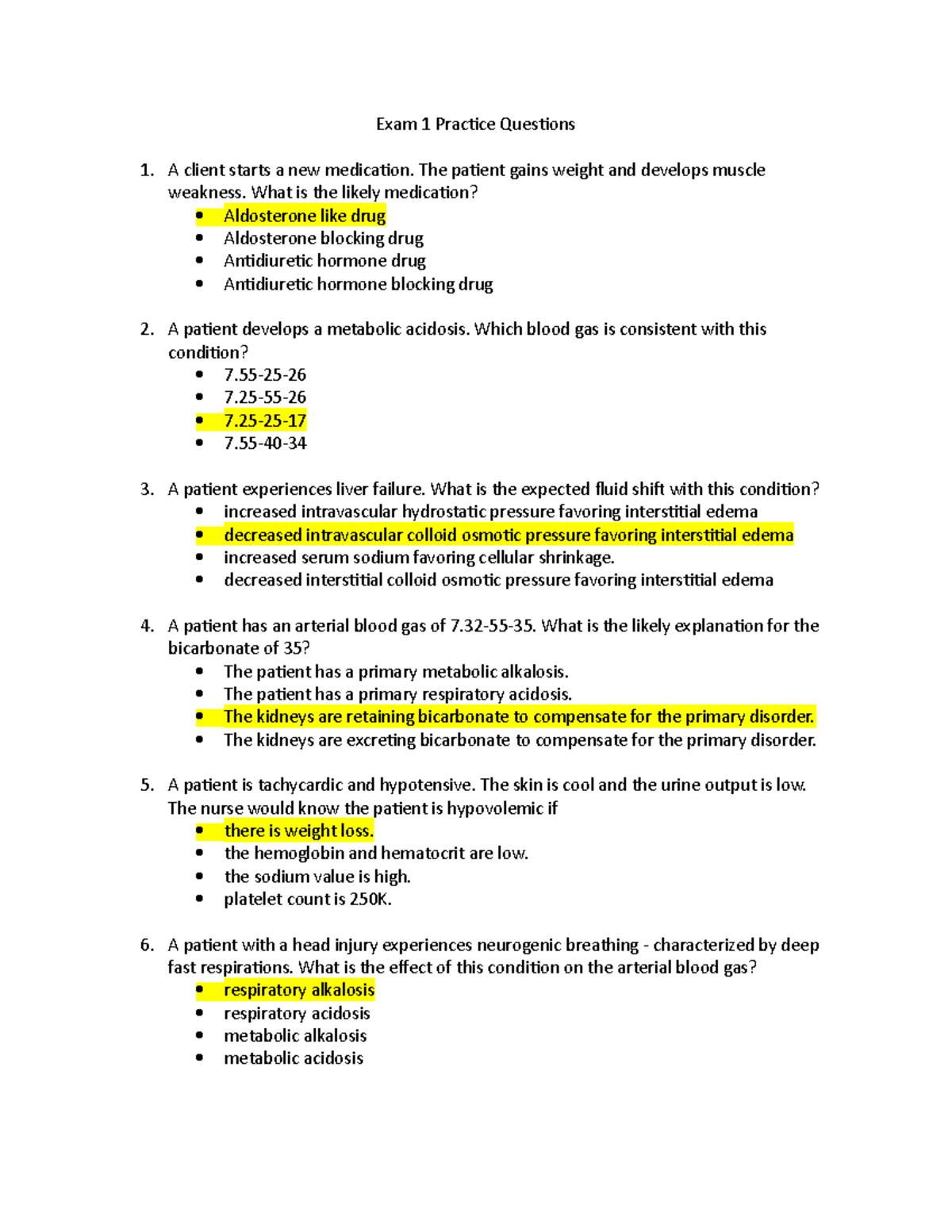 Exam 1 Practice Questions - Exam 1 Practice Questions A client starts a ...