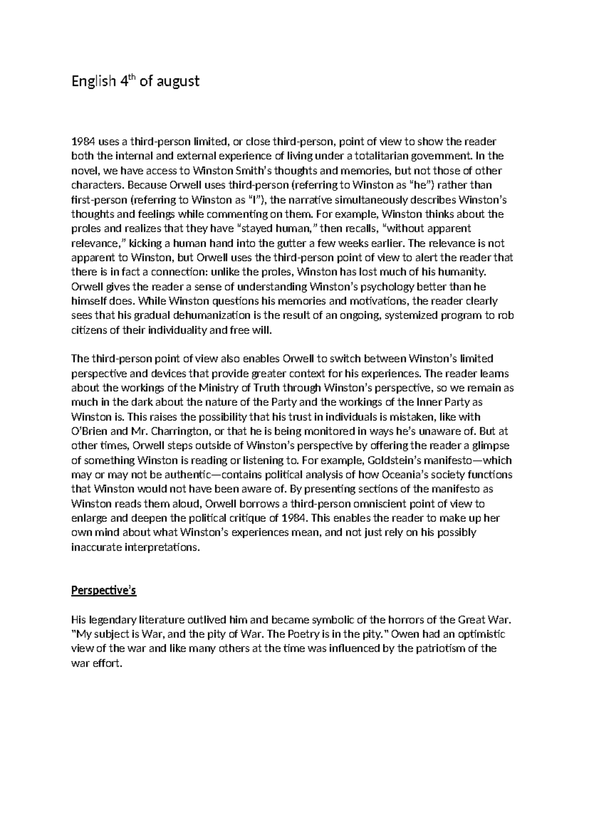 English 4th of august - drsg - English 4 th of august 1984 uses a third ...