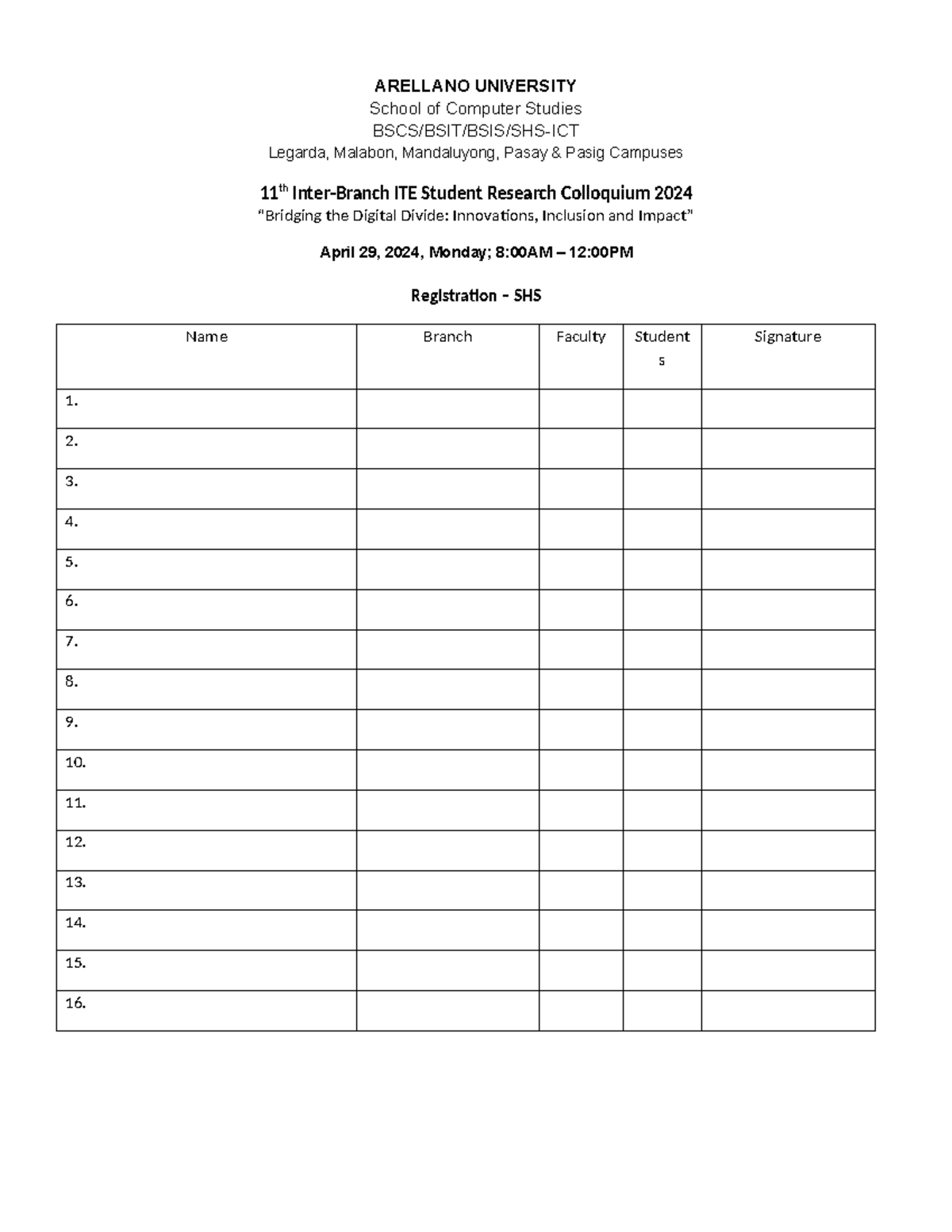 Registration Coll 2024 - ARELLANO UNIVERSITY School of Computer Studies ...