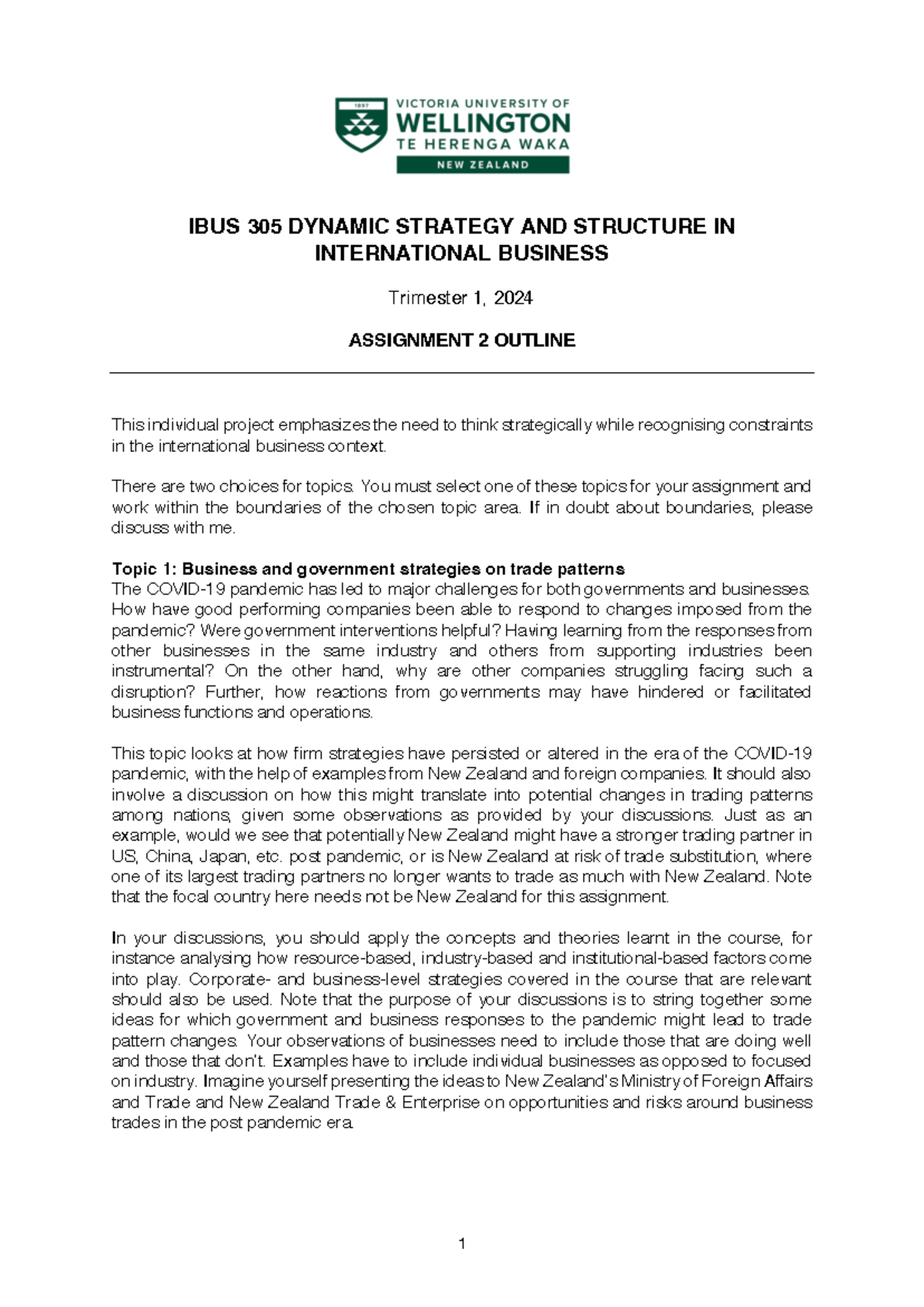 IBUS305 T124 Assignment 2 Outline-2 - IBUS 305 DYNAMIC STRATEGY AND ...