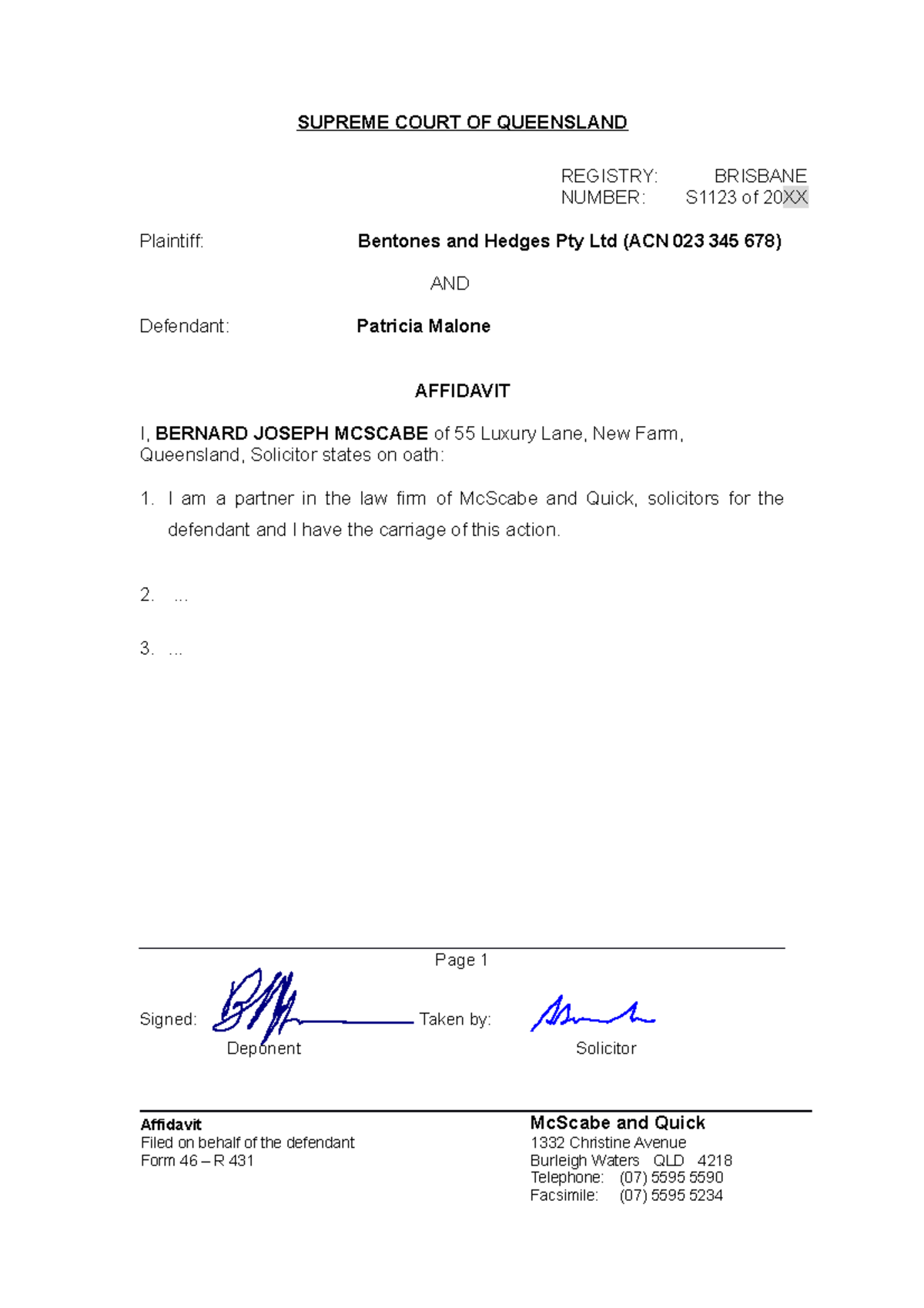 Week 8 Mc Scabe Affidavit - SUPREME COURT OF QUEENSLAND REGISTRY ...
