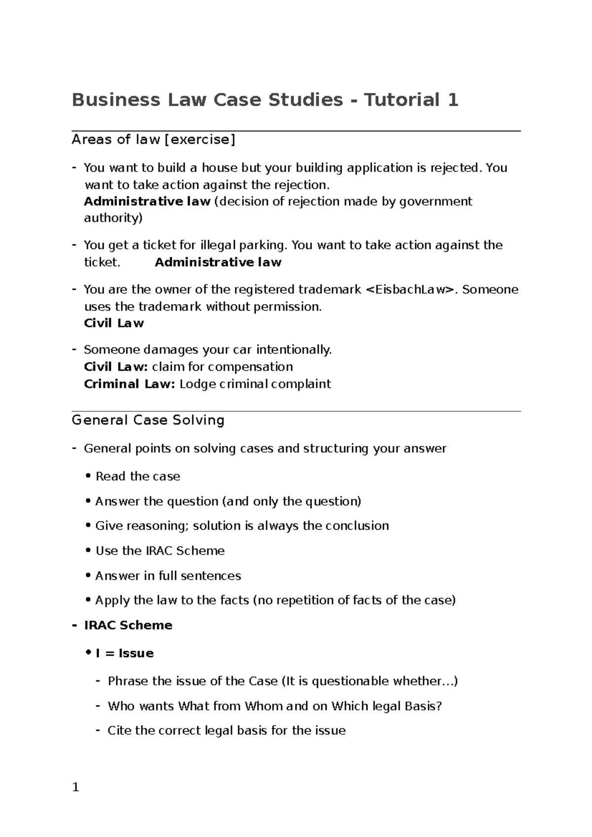 Case Studies 1 - Zusammenfassung - Business Law Case Studies - Tutorial ...