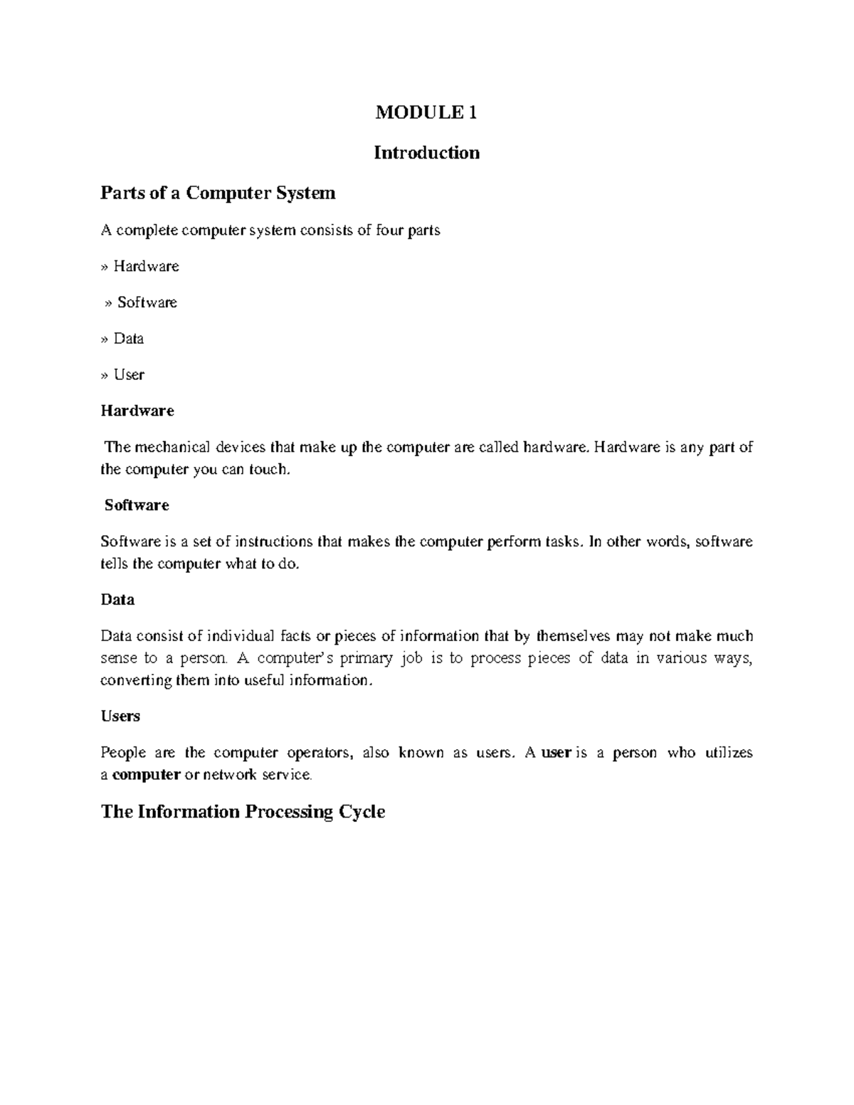 Cfmdle 1-converted - Summaries - MODULE 1 Introduction Parts of a ...