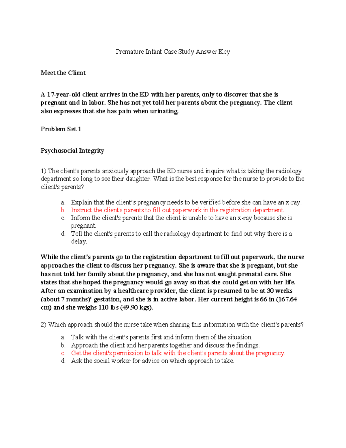 Case Study Premature Infant -1 - Premature Infant Case Study Answer Key ...