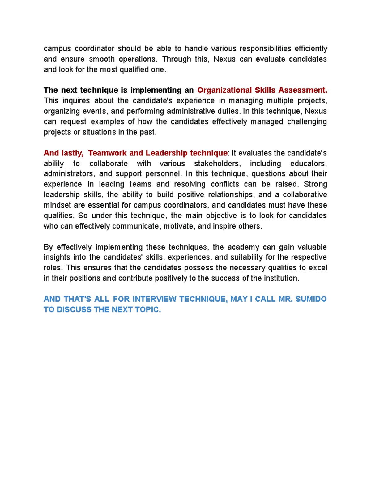 Script - campus coordinator should be able to handle various ...