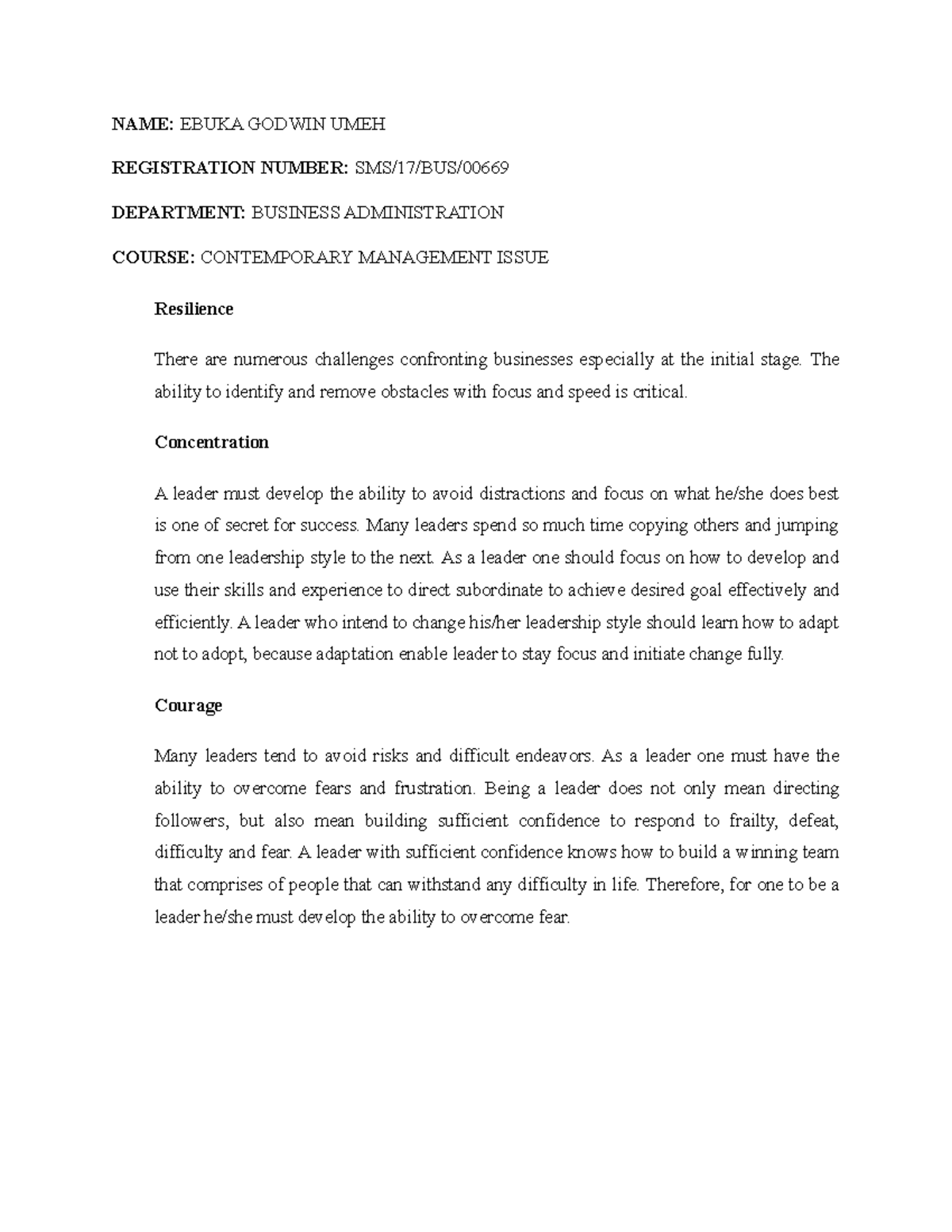 Critical Success Factor - NAME: EBUKA GODWIN UMEH REGISTRATION NUMBER ...