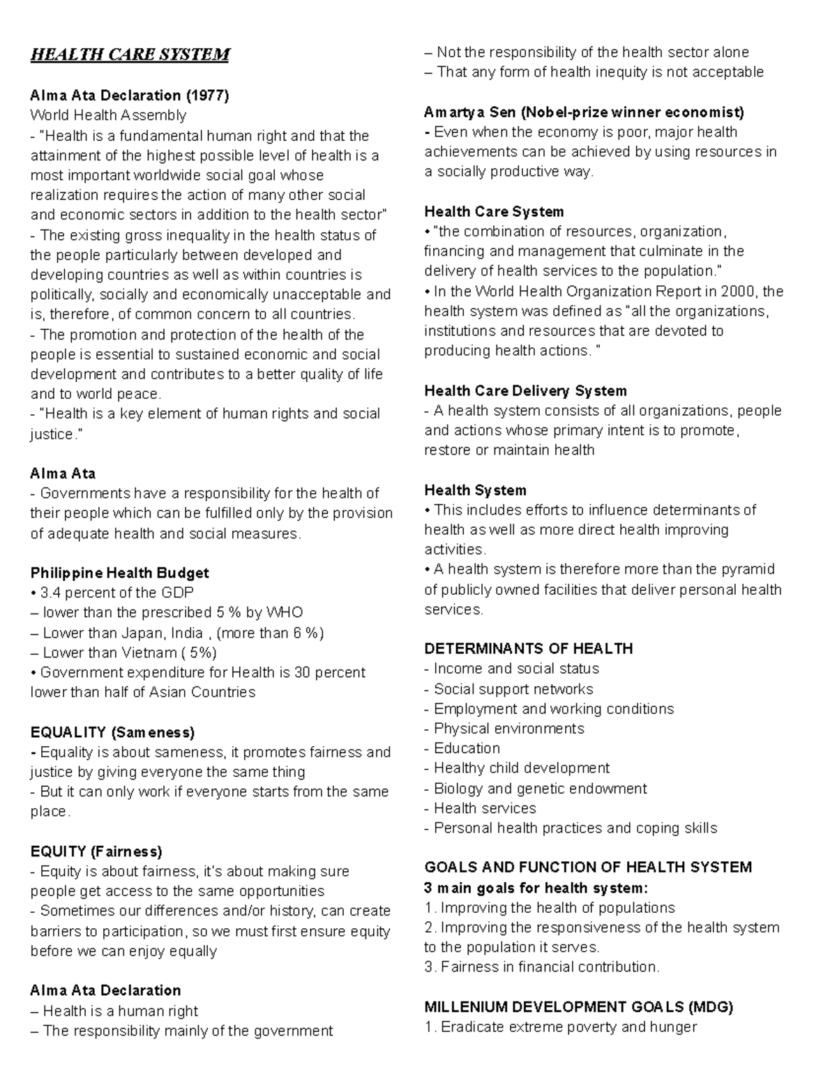 ICTM Prelim Reviewer 1 - ICTM - HEALTH CARE SYSTEM Alma Ata Declaration ...