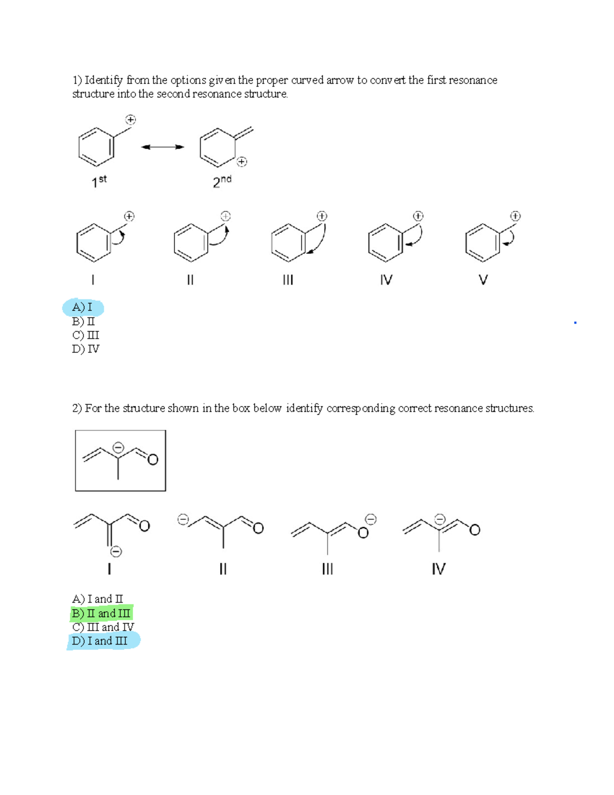 FA24 CH235 Exam 1 Review - Identify from the options given the proper curved arrow to convert ...
