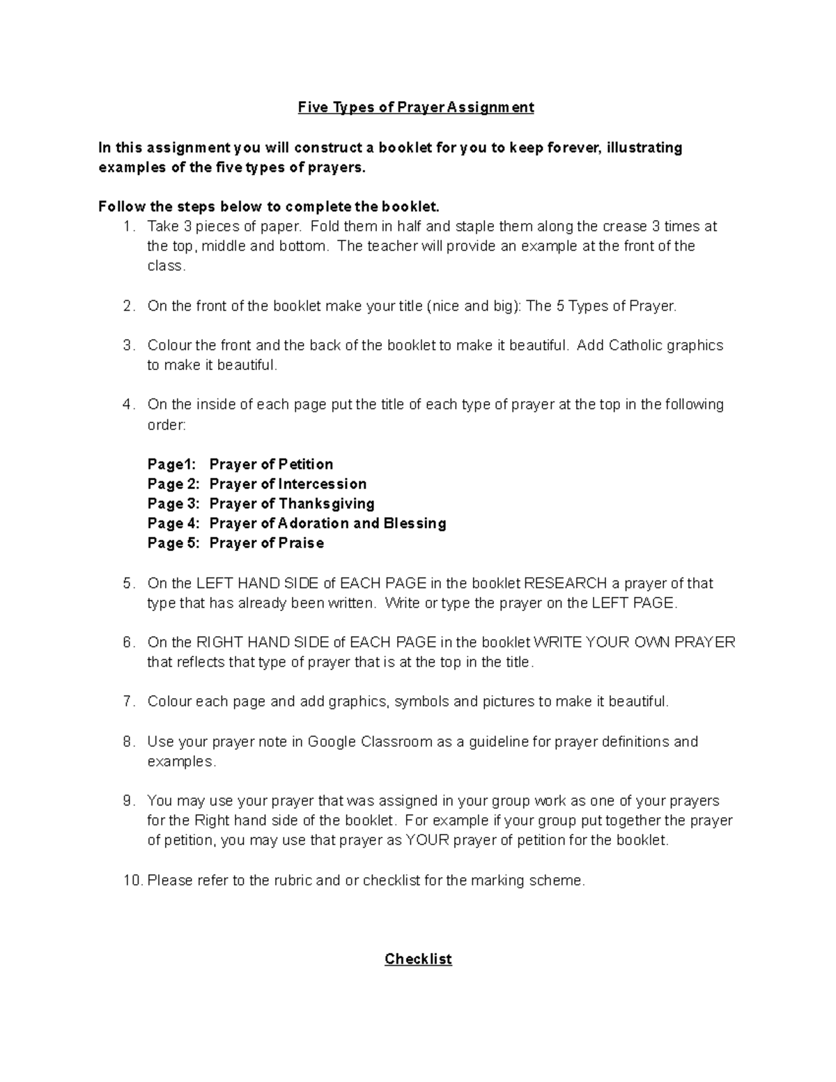 Copy of 06b Five Types of Prayer Assignment - Five Types of Prayer ...