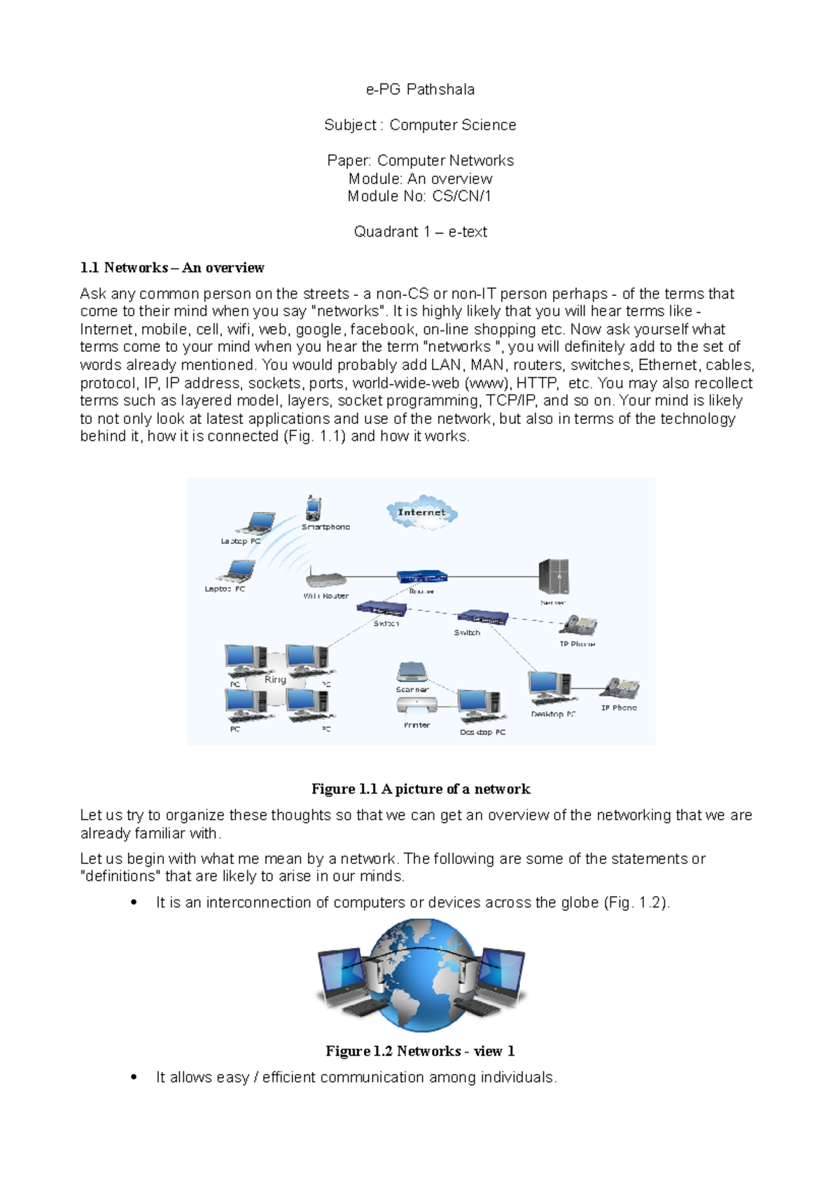 Computer Networks mod1 Q1 etext - e-PG Pathshala Subject : Computer Science Paper: Computer ...
