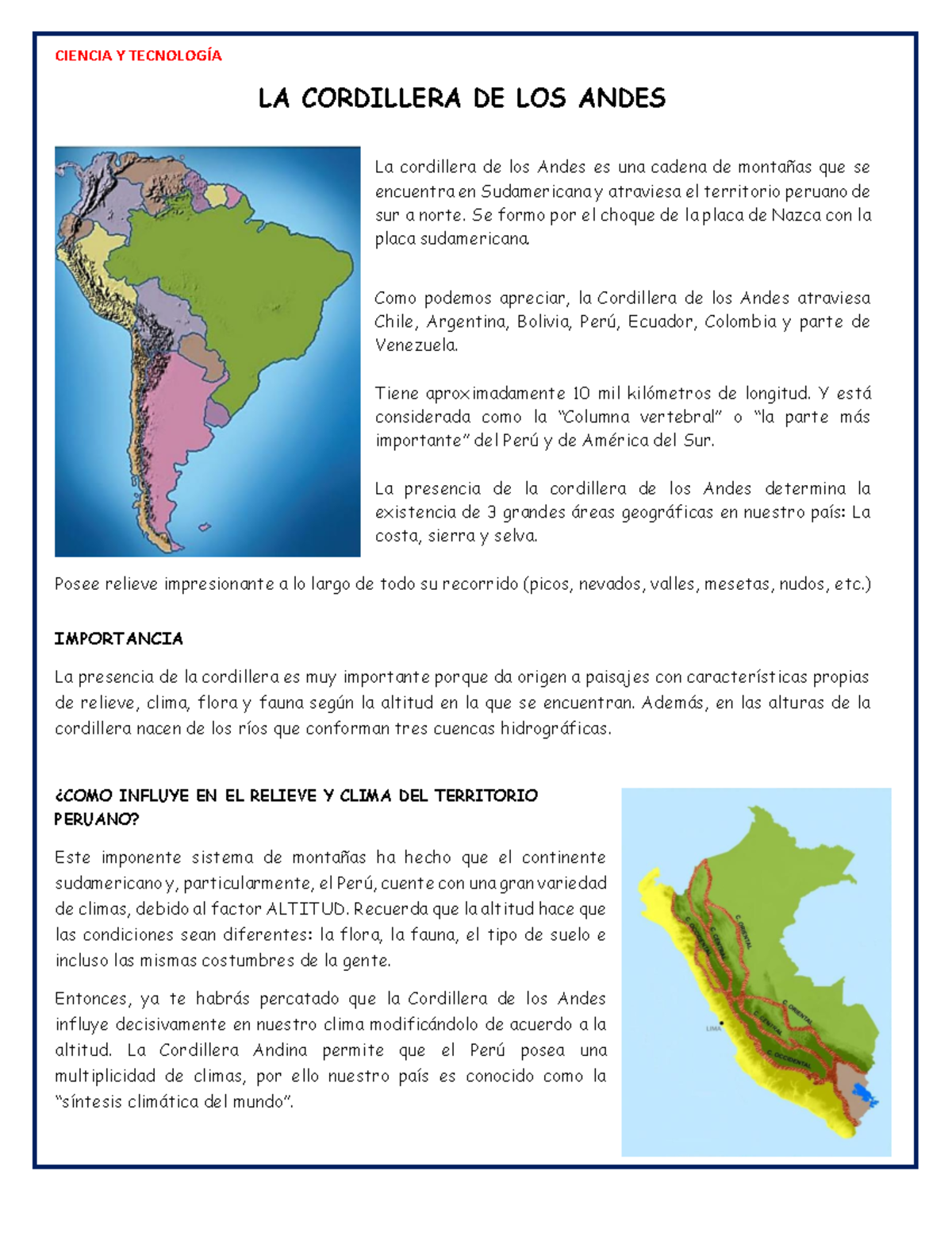 Ficha Ciencia 18 E Julio Ciencia - CIENCIA Y TECNOLOGÍA LA CORDILLERA ...