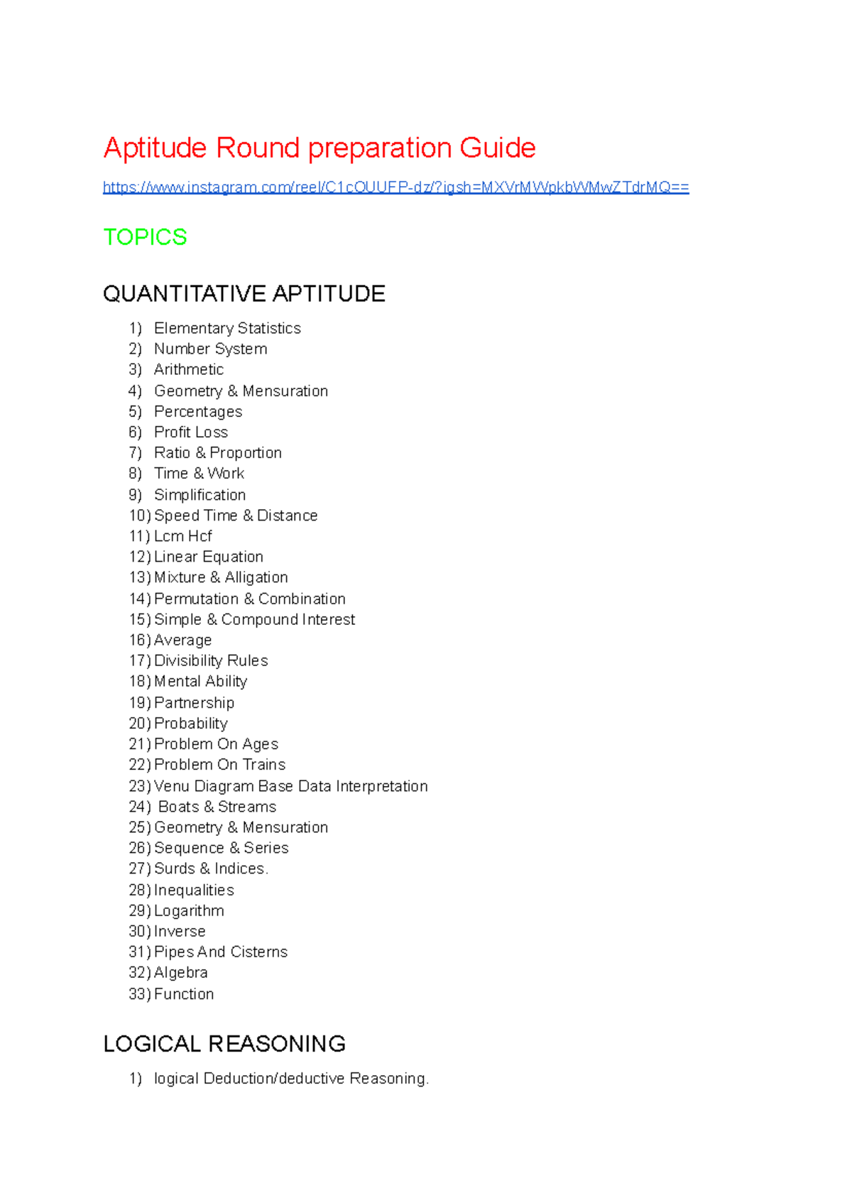 Aptitude Round prep Guide - Aptitude Round preparation Guide - Studocu