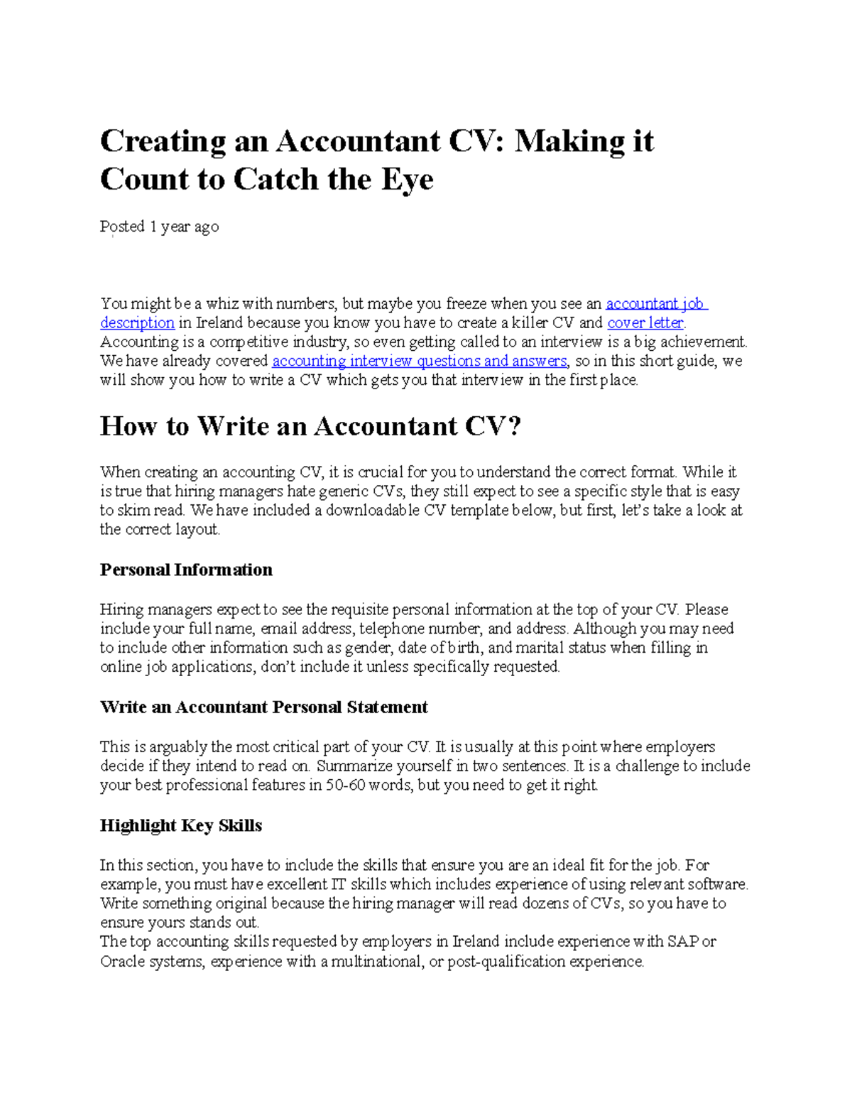 Creating An Accountant CV Accounting Is A Competitive Industry So