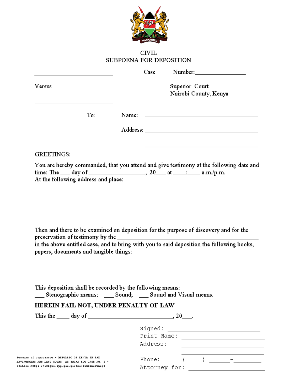 Subpoena-for-Deposition - CIVIL SUBPOENA FOR DEPOSITION Case Number ...