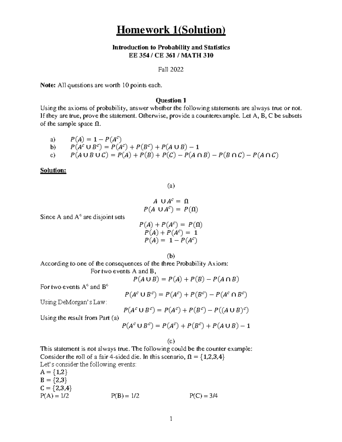 Solution Homework Assignment 1 - Homework 1(Solution) Introduction to ...
