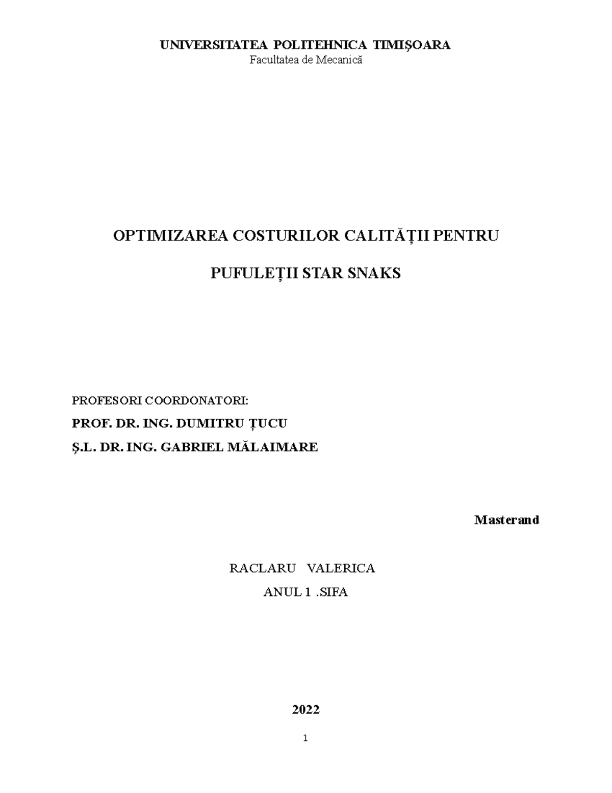 Proiect OCSA -Raclaru - mjjj - Facultatea de Mecanică OPTIMIZAREA ...