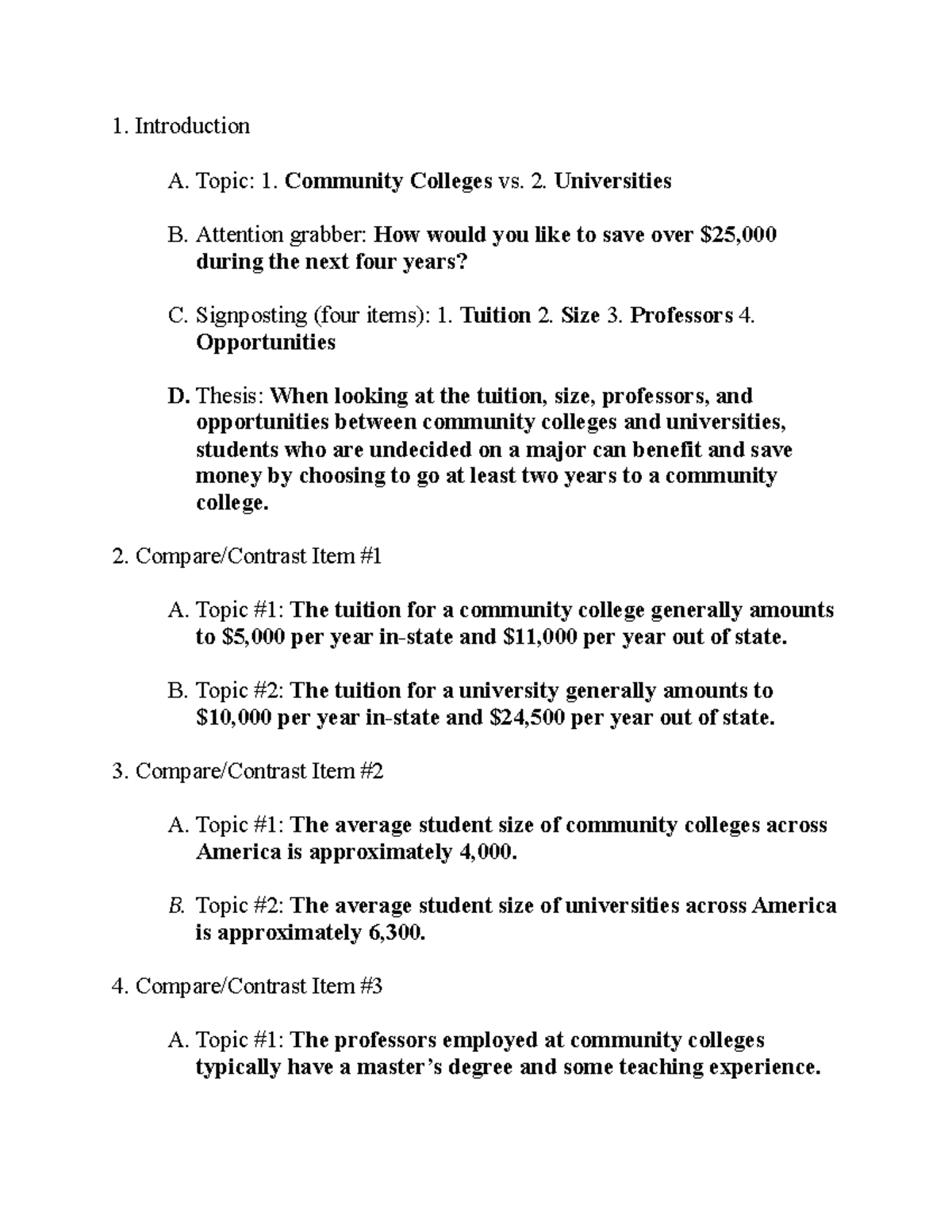 Rhetorical Comparative Essay - Outline Example - Introduction A. Topic ...
