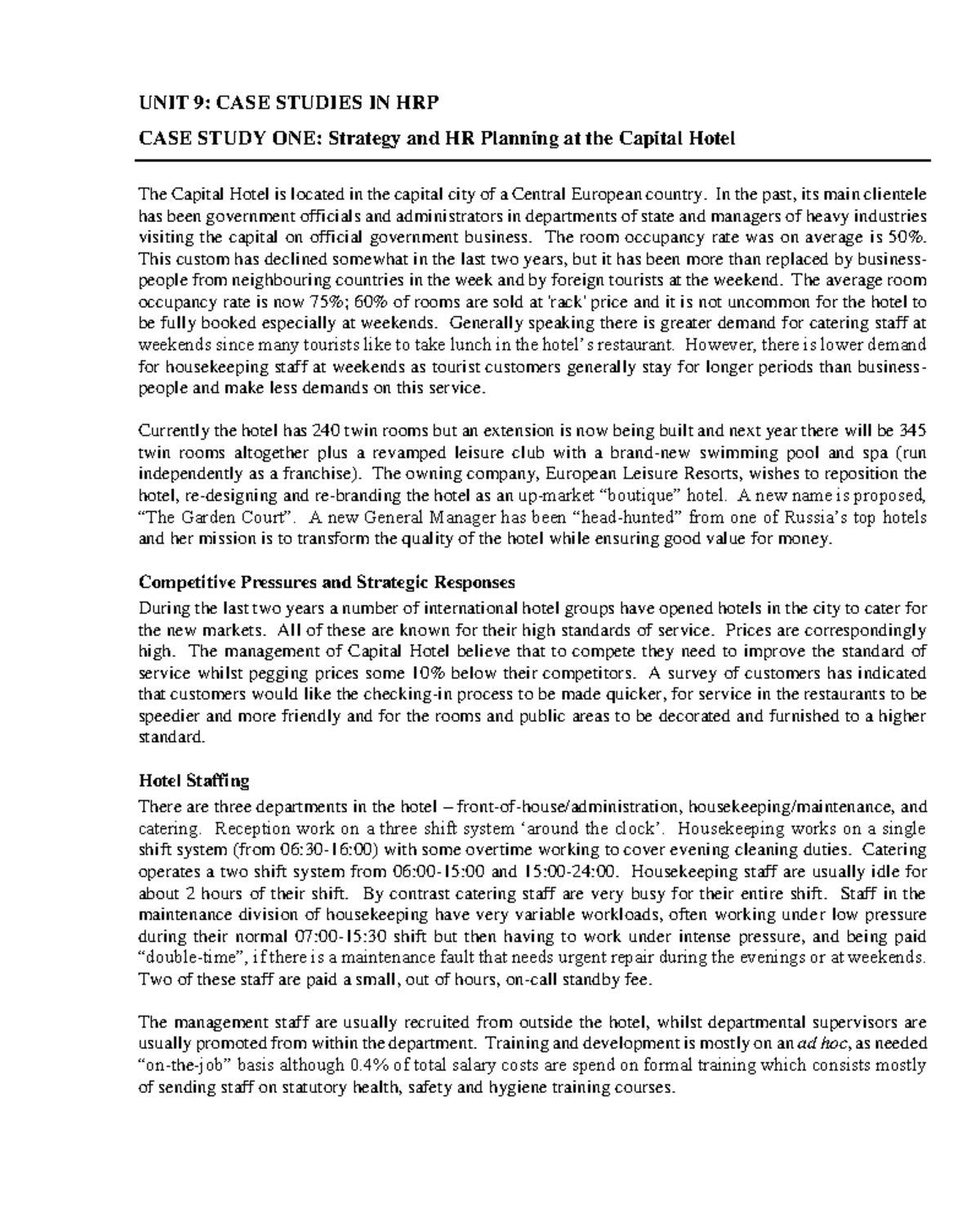 Unit 10 - Case Studies in HRP - UNIT 9: CASE STUDIES IN HRP CASE STUDY ...